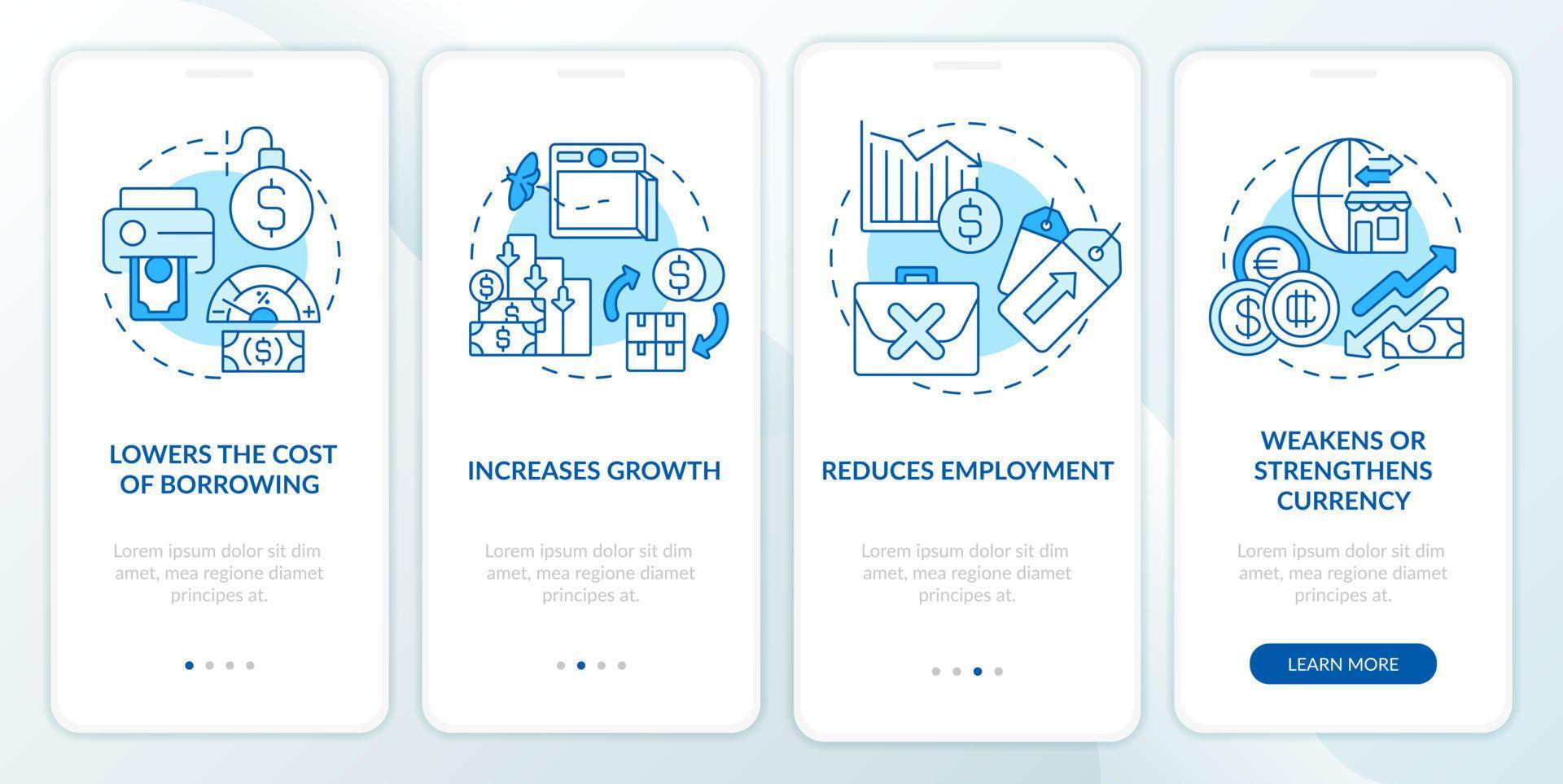 Negative Effects Of Inflation Blue Onboarding Mobile App Screen Walkthrough 4 Steps Editable