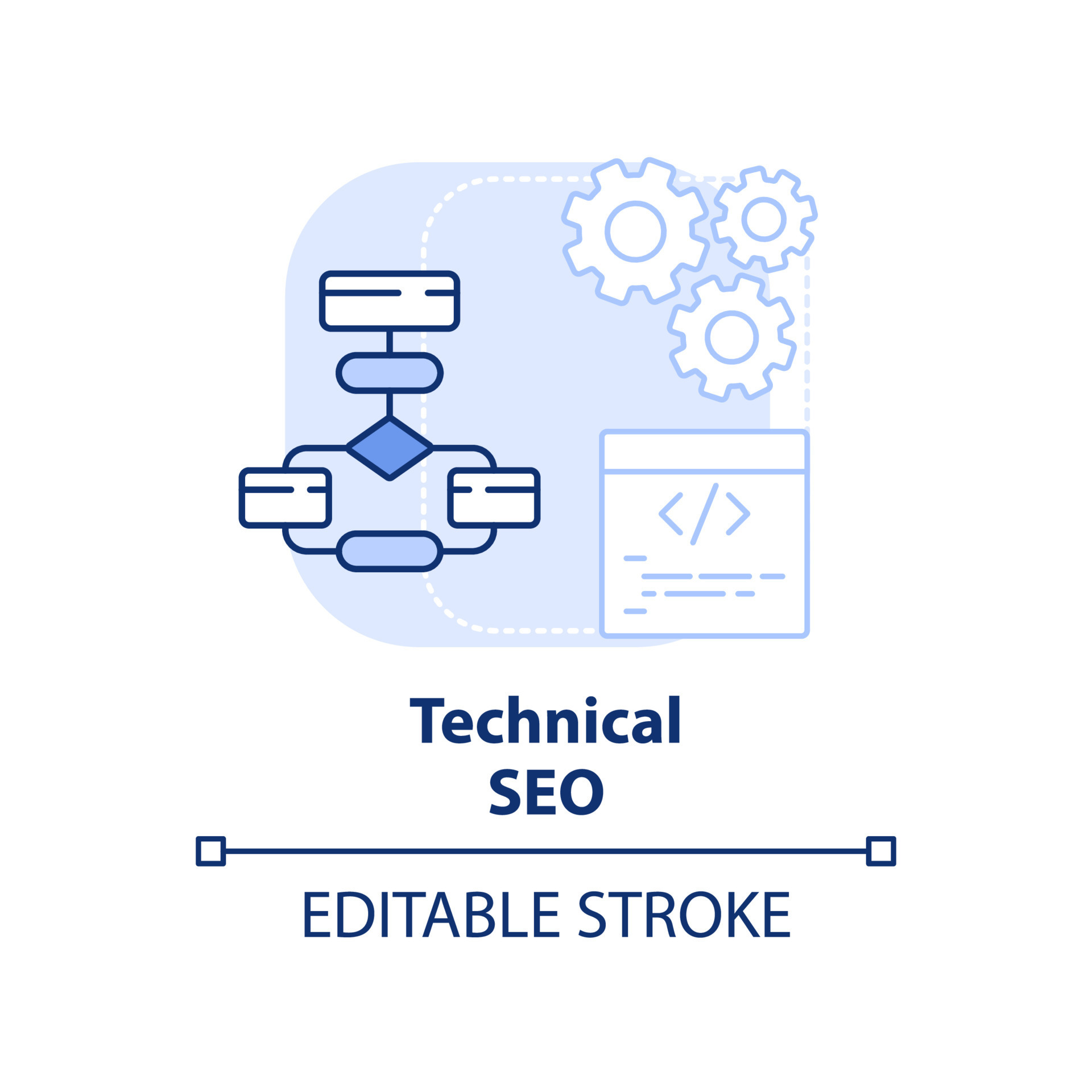 Technical SEO light blue concept icon. Improve website code. SEO ranking factor abstract idea ...