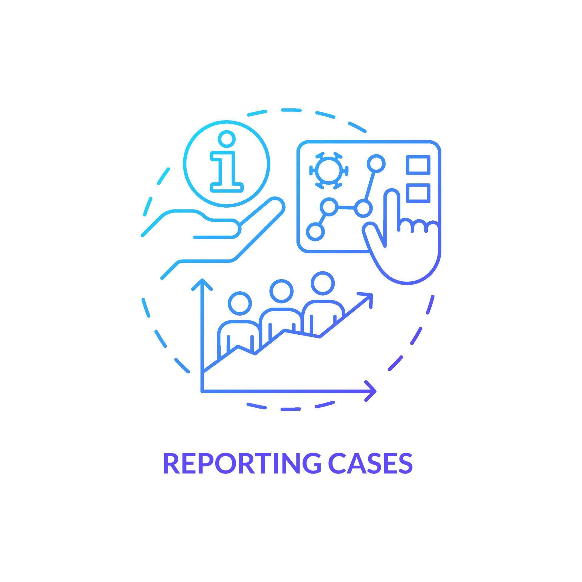 Reporting cases blue gradient concept icon. Data and information visual presentation. Disease ...