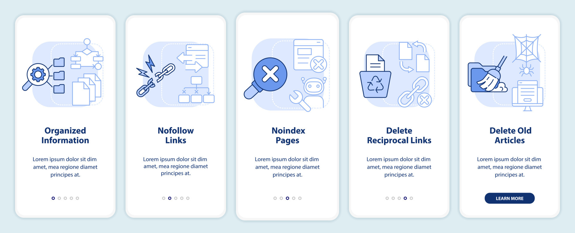 Search Engine Optimization Principle Light Blue Onboarding Mobile App