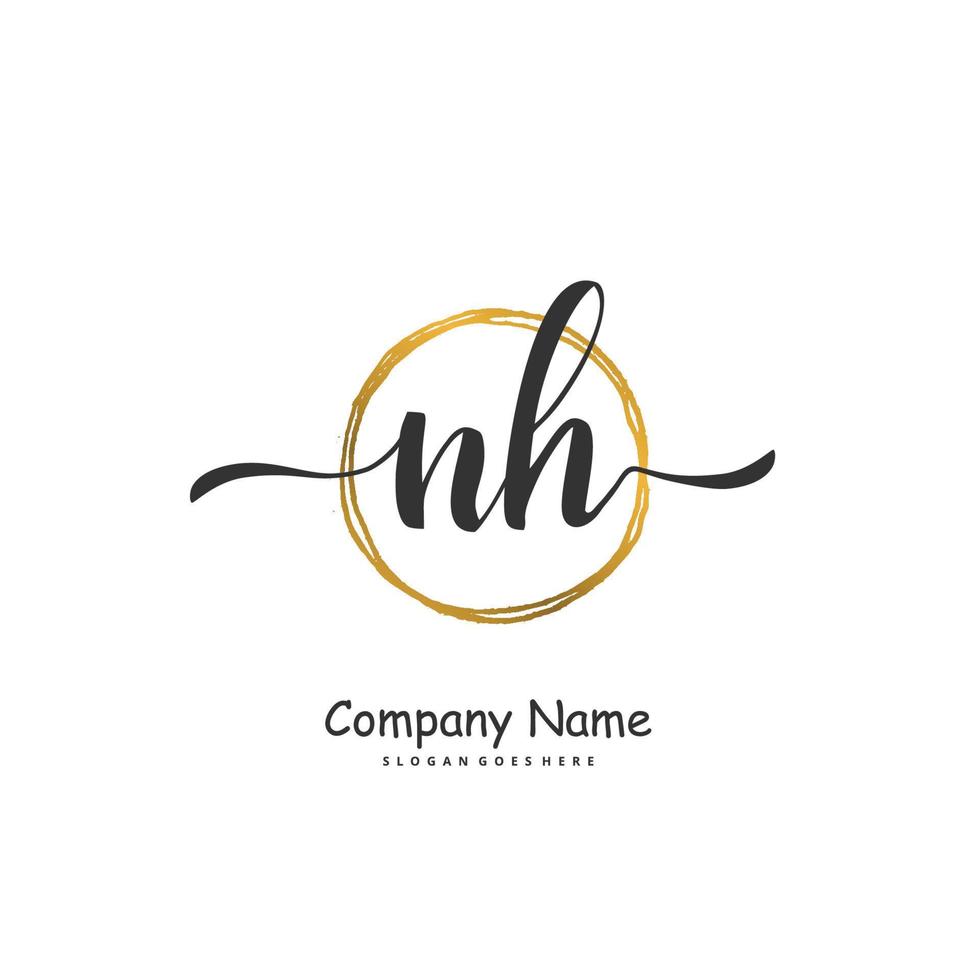 NH Initial handwriting and signature logo design with circle. Beautiful design handwritten logo ...