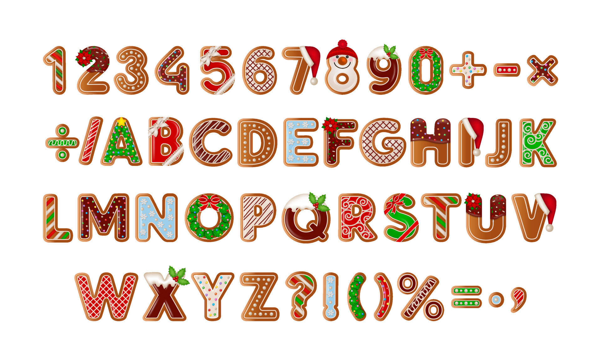 gingerbread alphabet and numbers. set of isolated gingerbread cookies ...