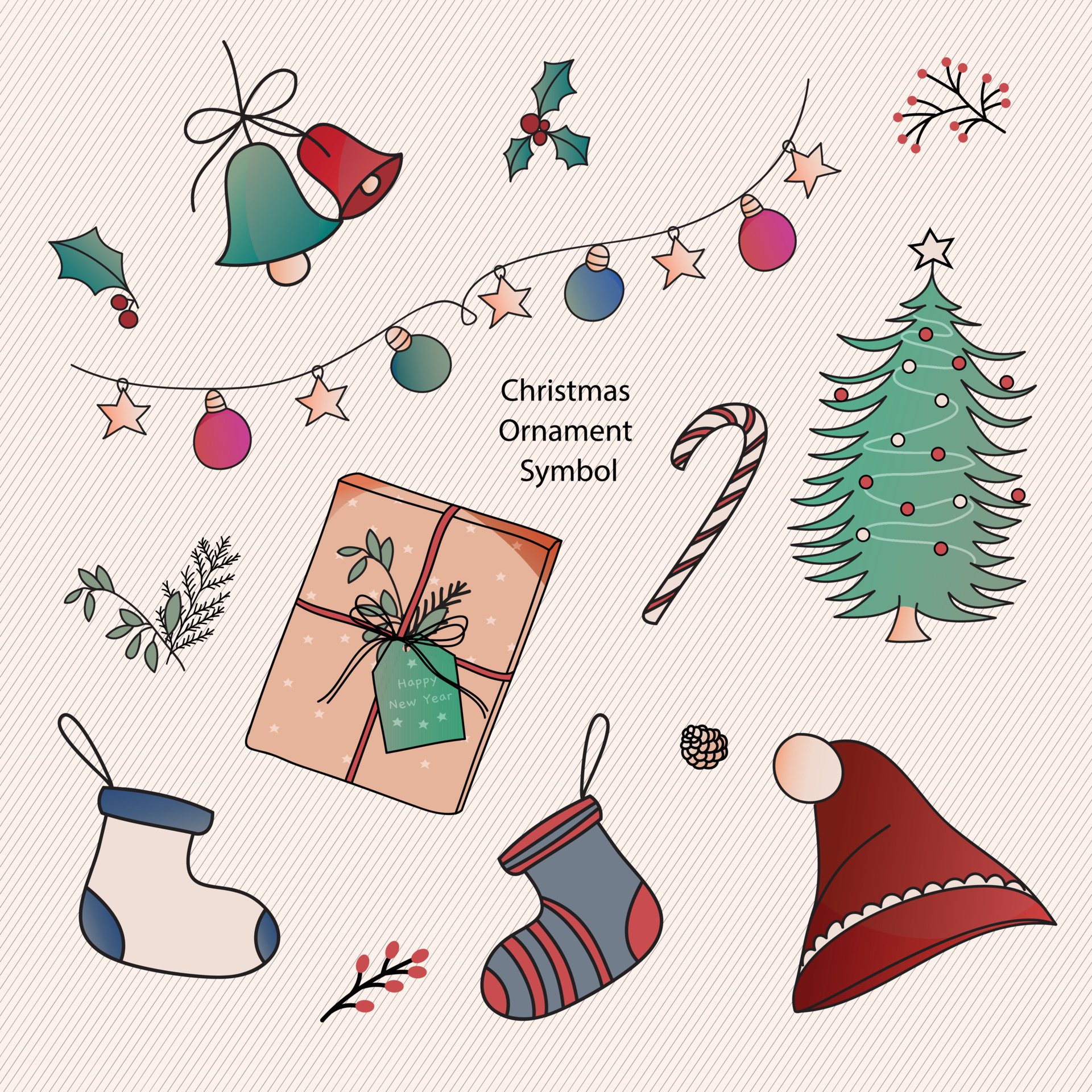 collection of christmas items and element decoration, christmas ...