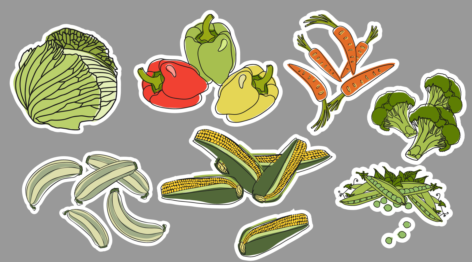 set of vegetables stickers 12888017 Vector Art at Vecteezy