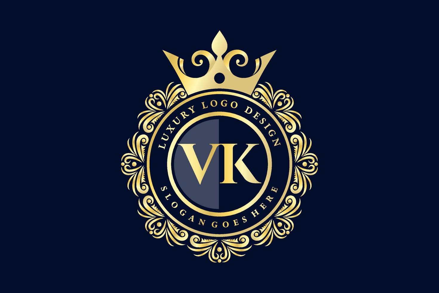 VK Initial Letter Gold calligraphic feminine floral hand drawn heraldic monogram antique vintage ...