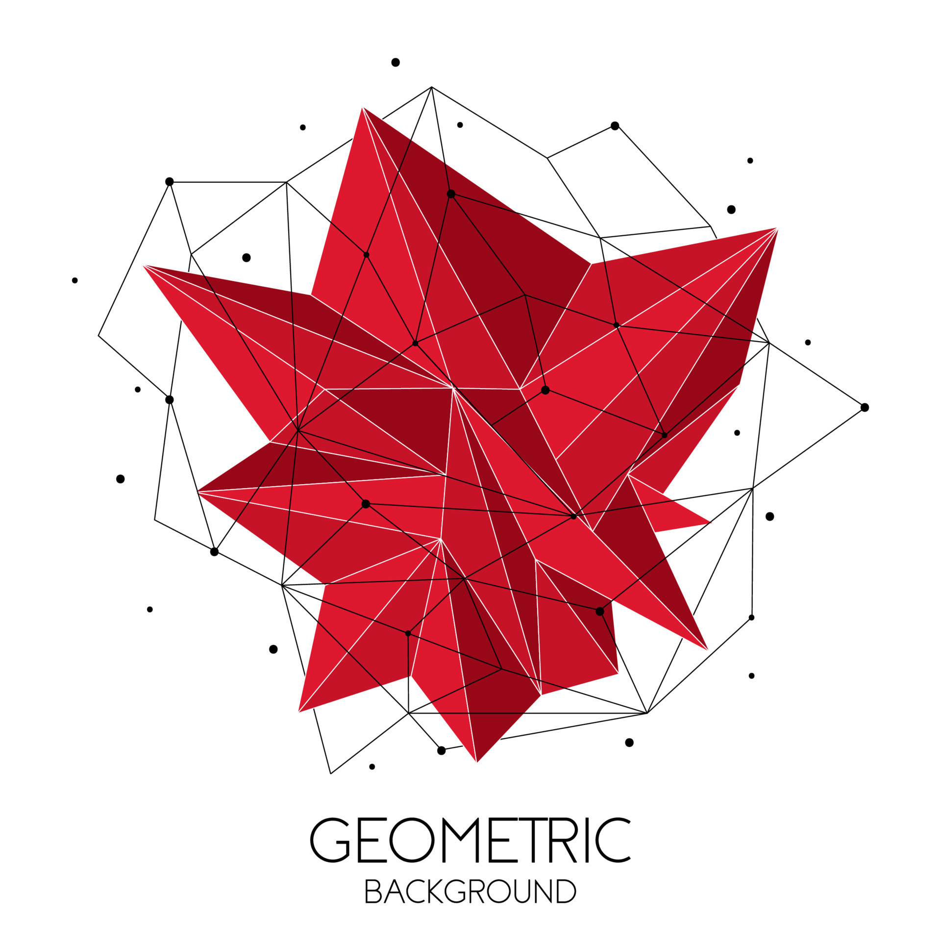 Polygonal red abstract futuristic template, low poly sign on white background. Vector lines ...