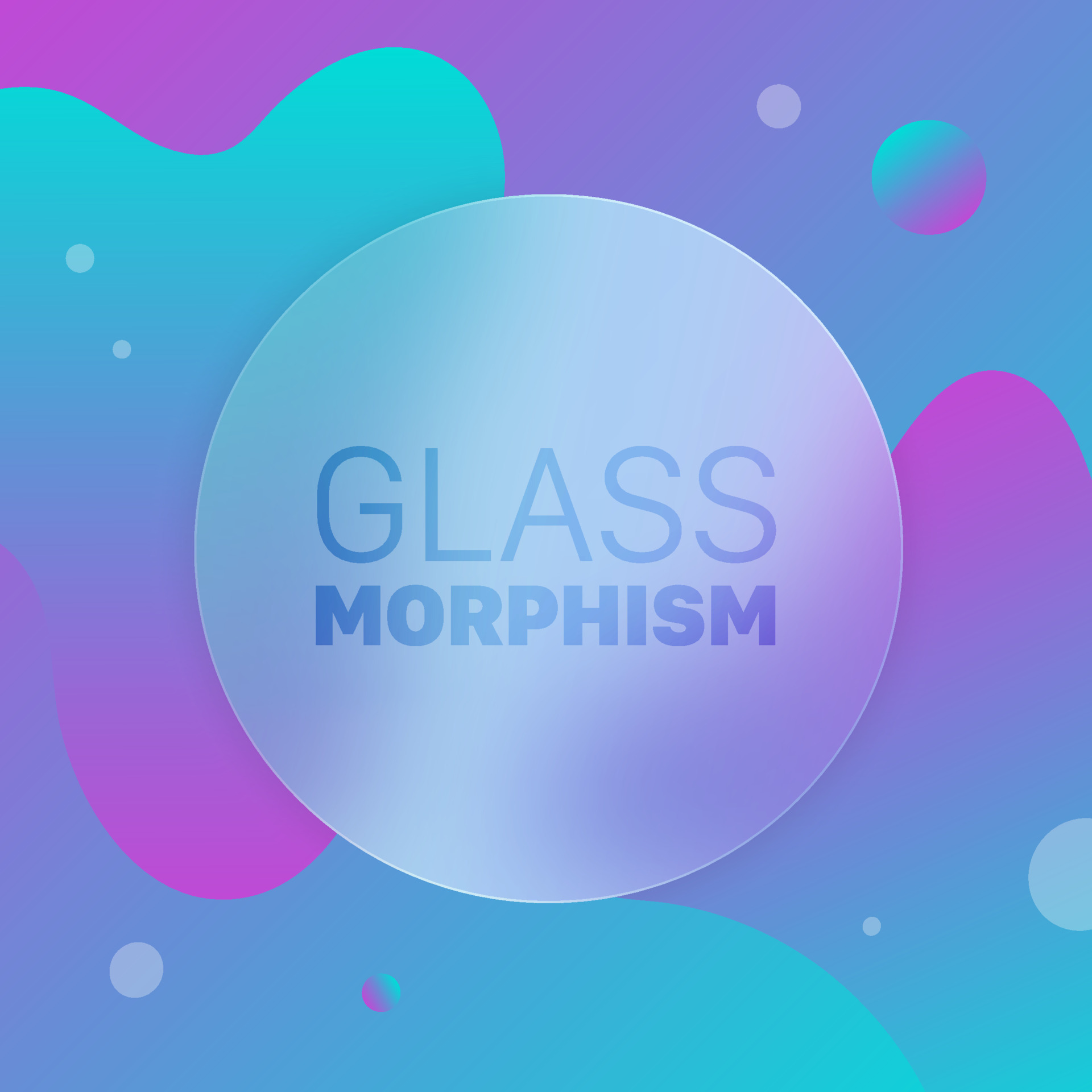 estilo de morfismo de vidrio vectorial. círculo translúcido sobre un fondo de neón con círculos ...