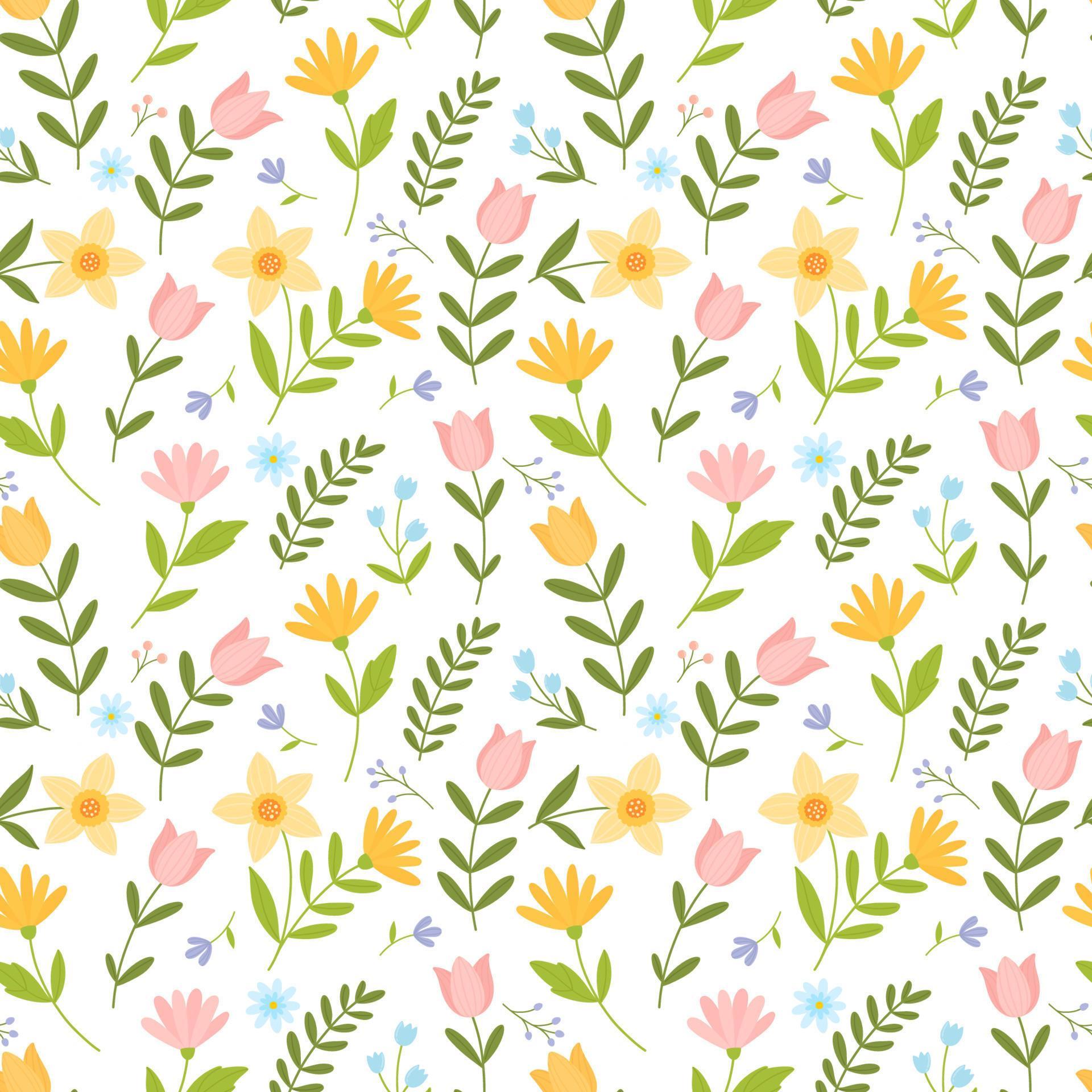 Seamless Pattern With Bright Spring Flowers In A Simple Cartoon Style Cute Spring Background