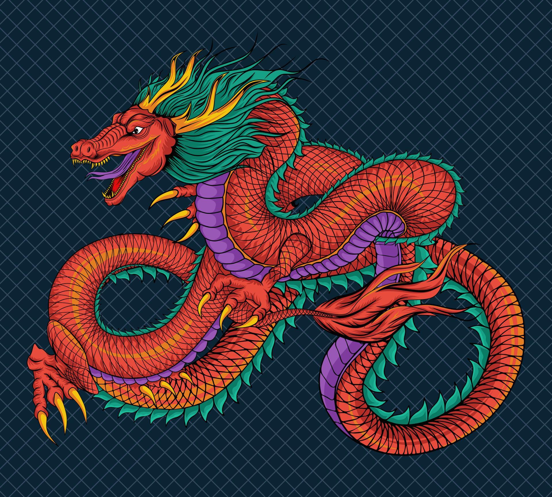 Traditional Chinese dragon vector illustration 12889996 Vector Art at ...
