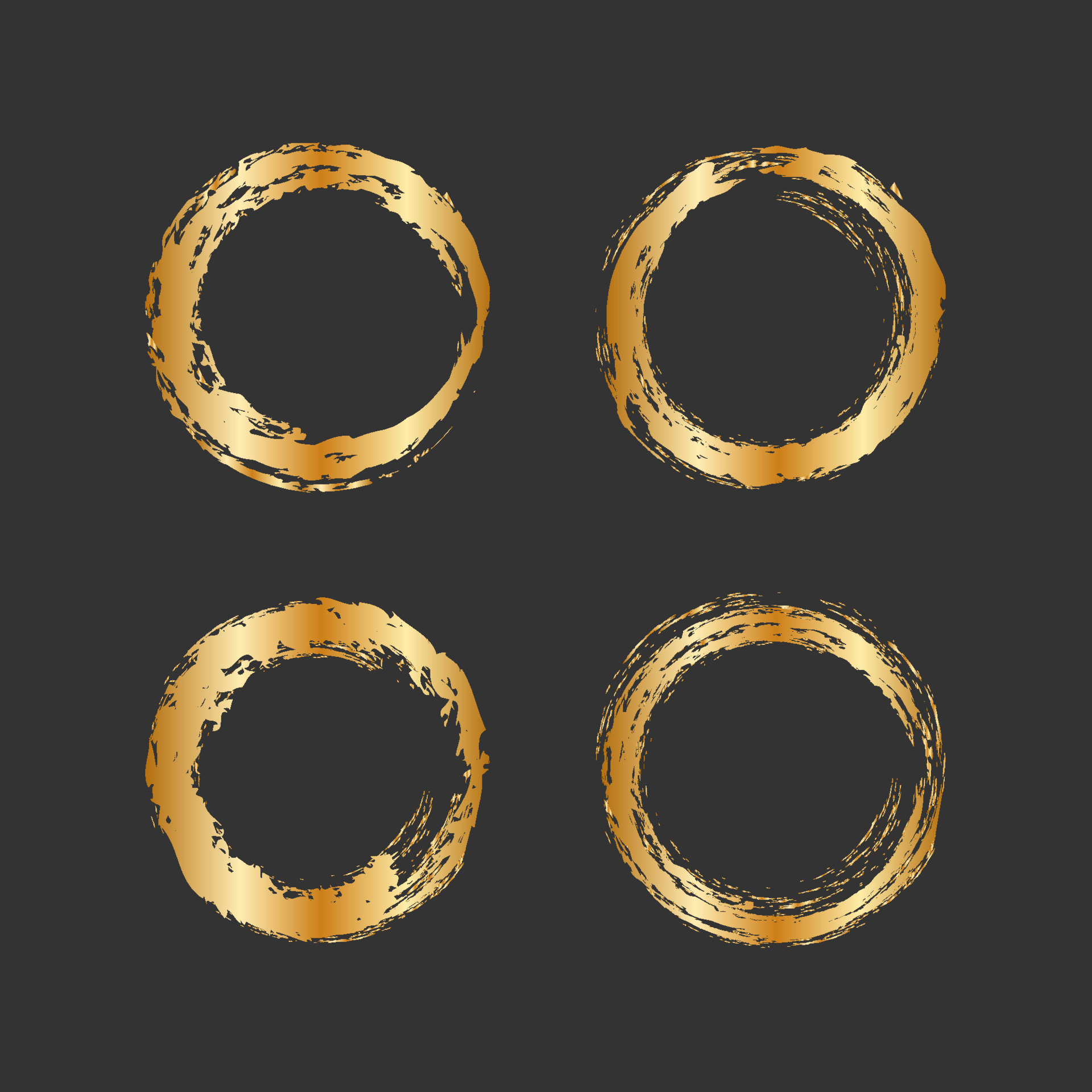 Set Of Golden Gradient Round Shape Brush Strokes Vector Grunge Circle Brush Strokes Collection
