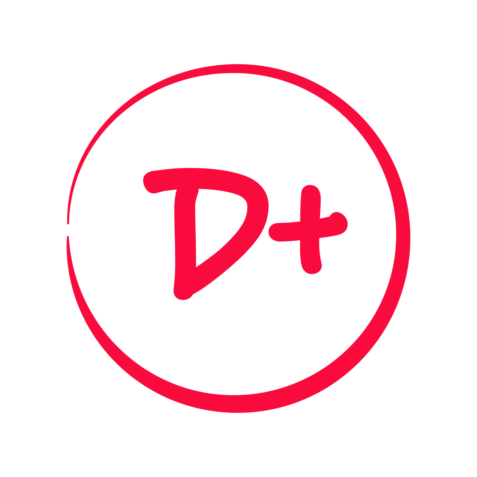 Grading system D . Grades for school with plus sign. Exam result written in red pen. Icon for ...