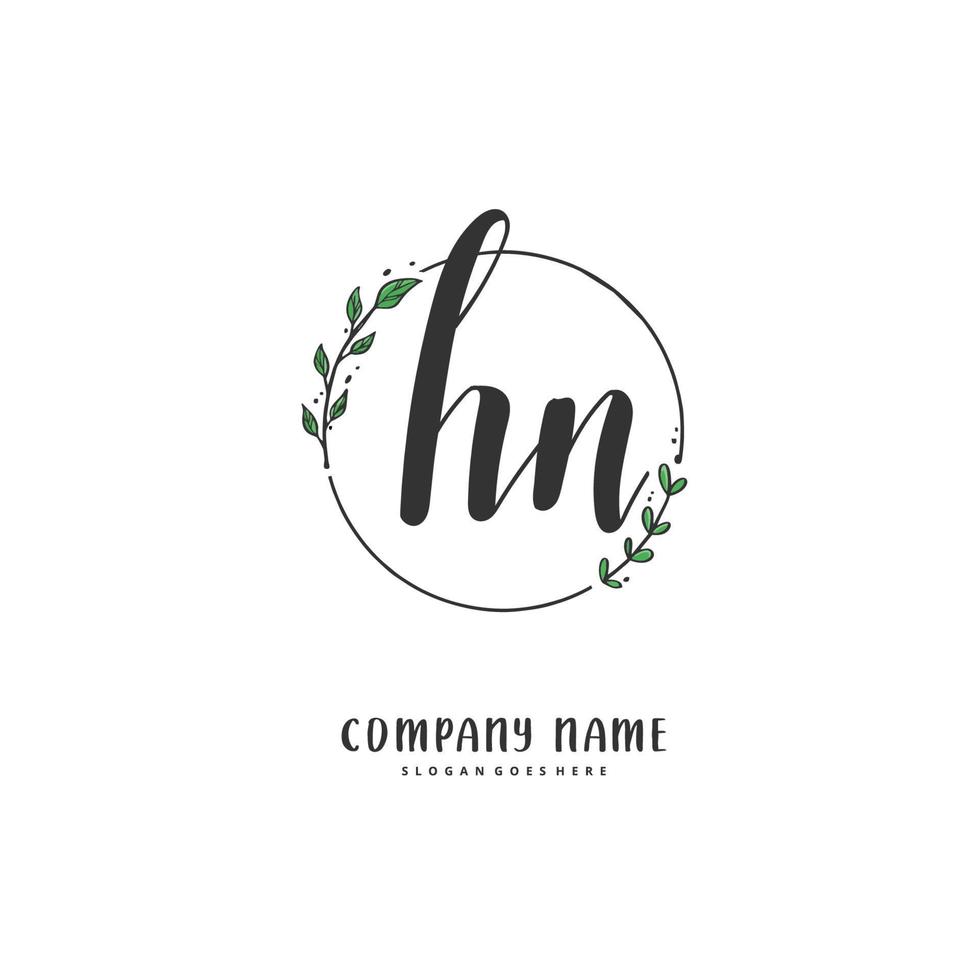 H N HN Initial handwriting and signature logo design with circle. Beautiful design handwritten ...