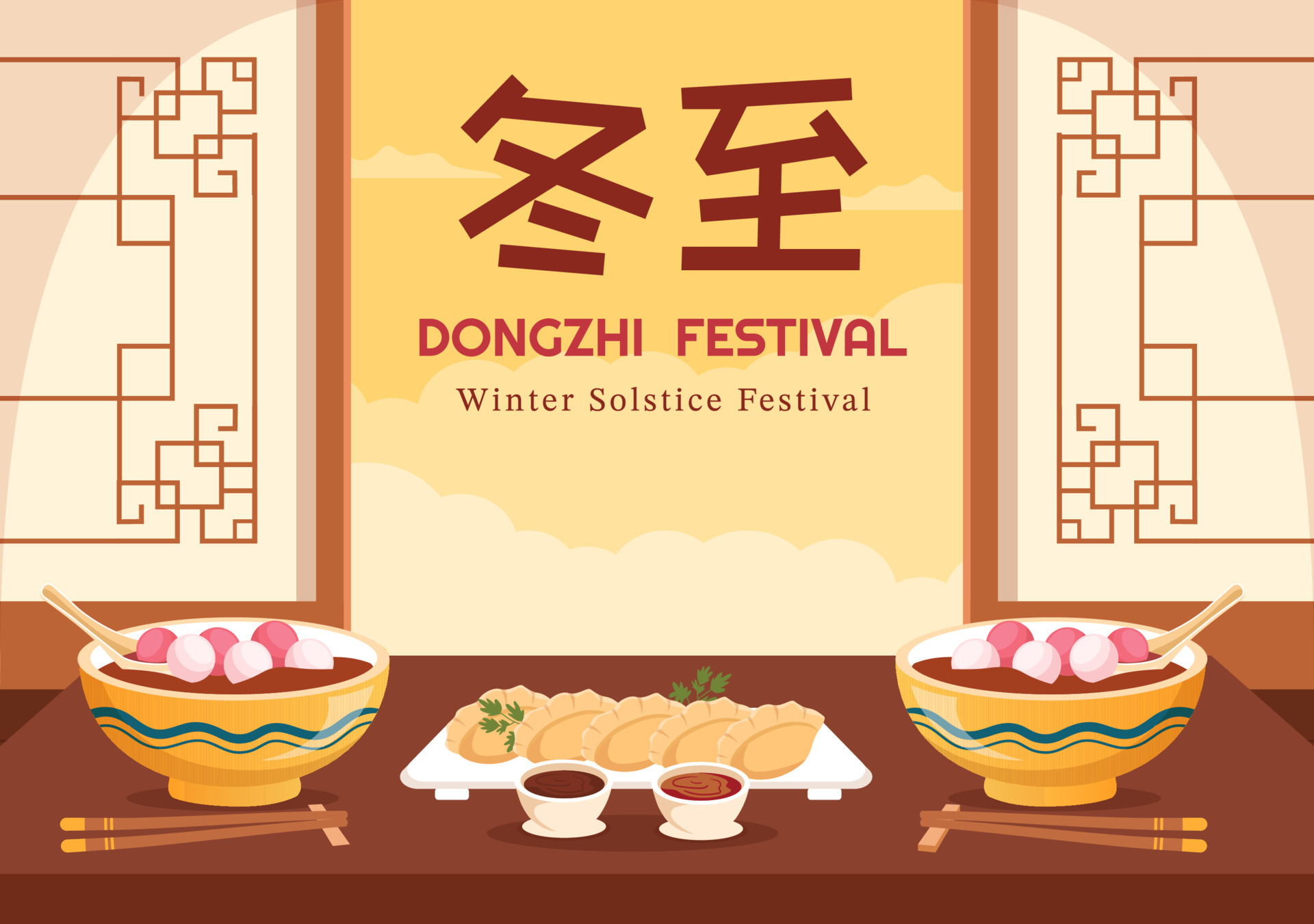 Dongzhi or Winter Solstice Festival Template Hand Drawn Cartoon Flat ...