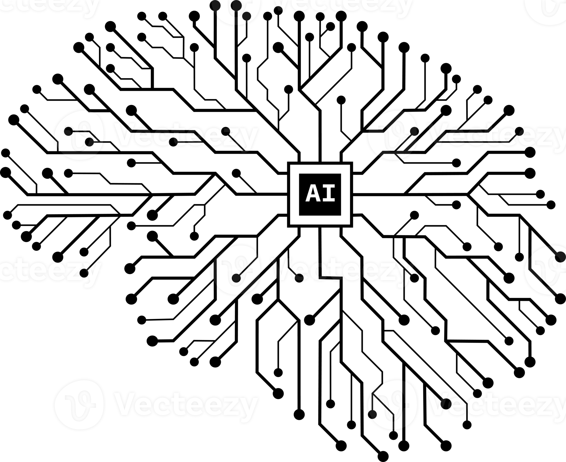Brain In Futuristic Artificial Intelligence Design Theme Printed Circuit Board Outline