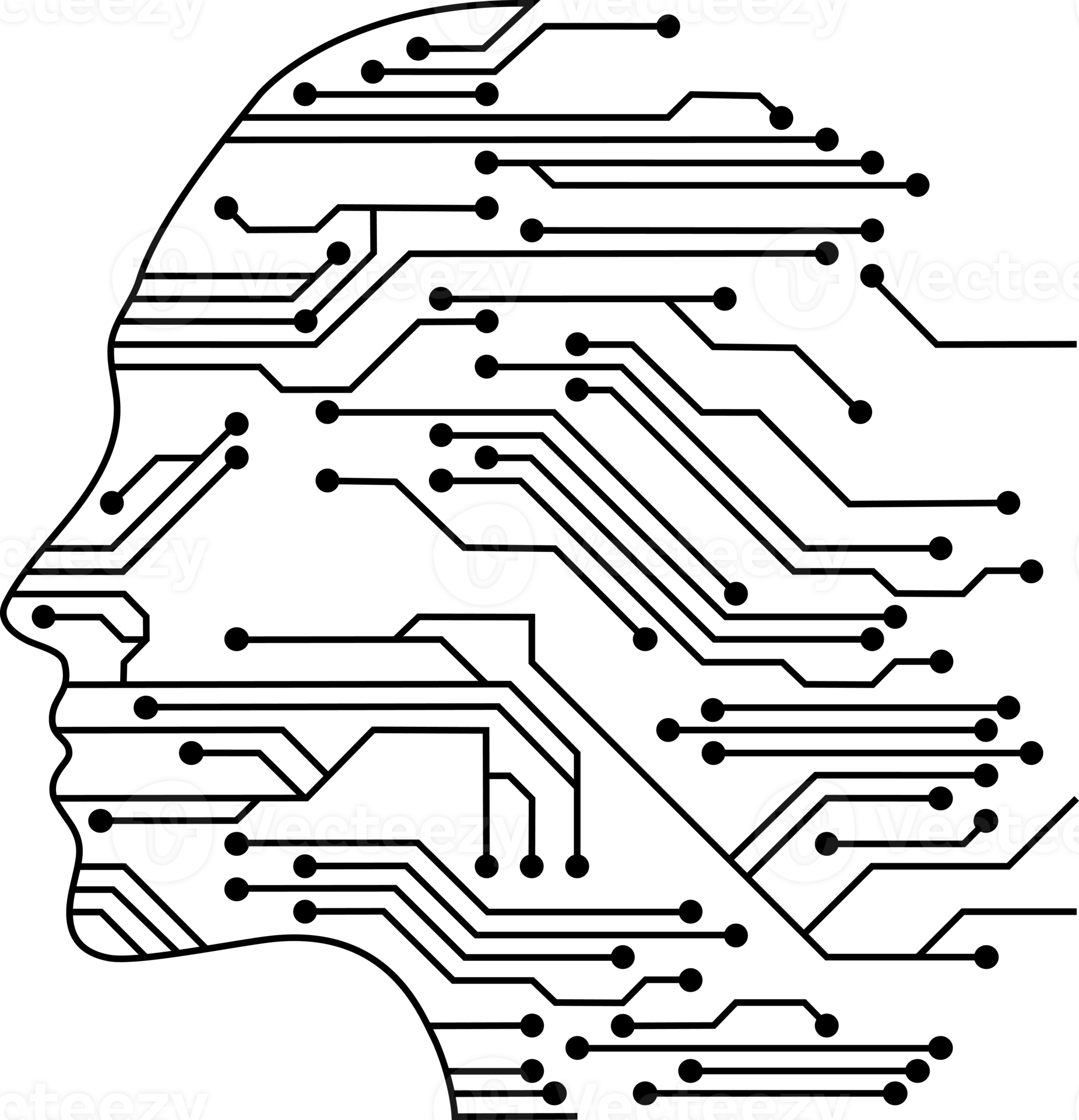 Human Head in futuristic artificial intelligence design theme. Printed ...