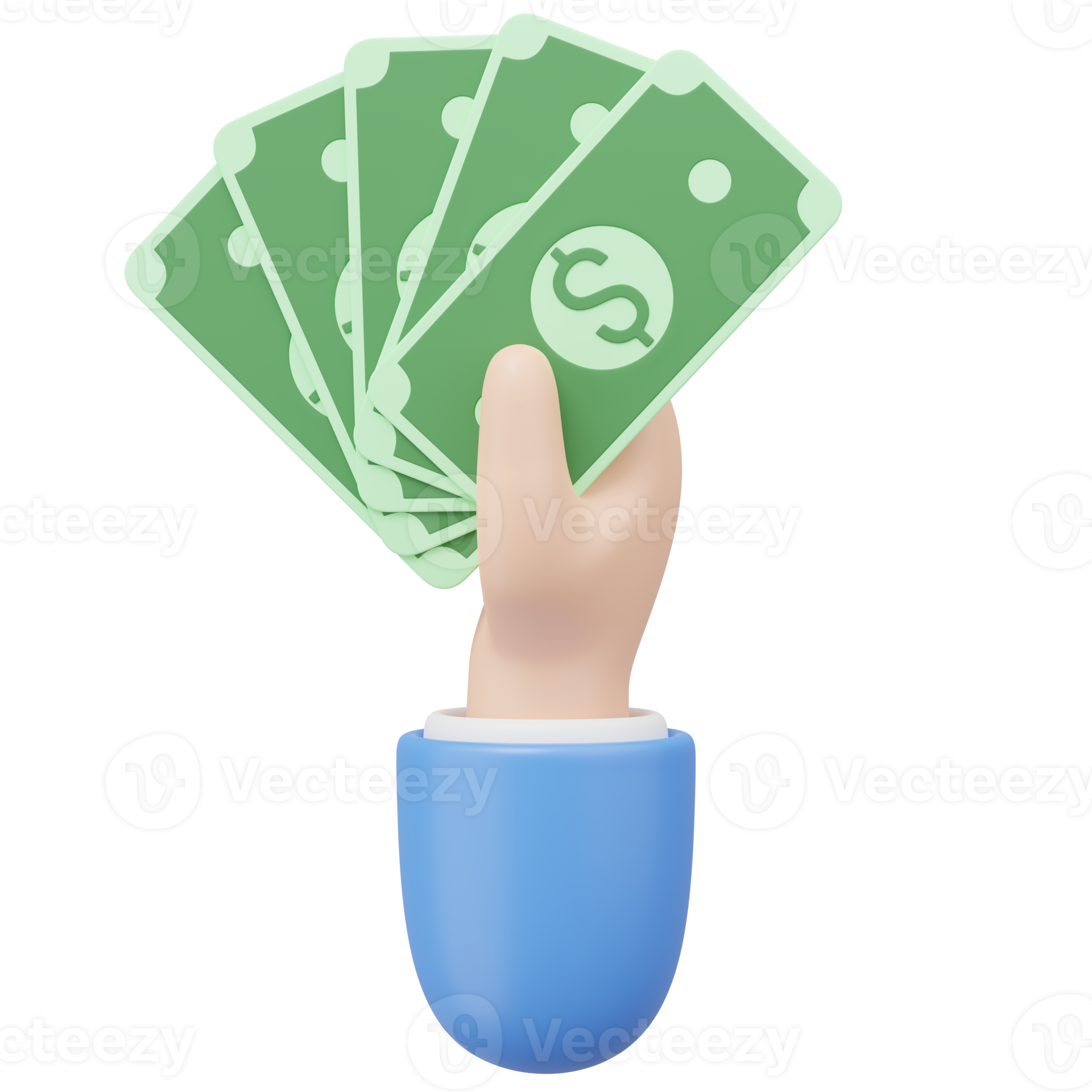 3d Hand Holding Banknote Icon Cartoon Businessman Wearing Suit Holds A Fan Of Money Floating