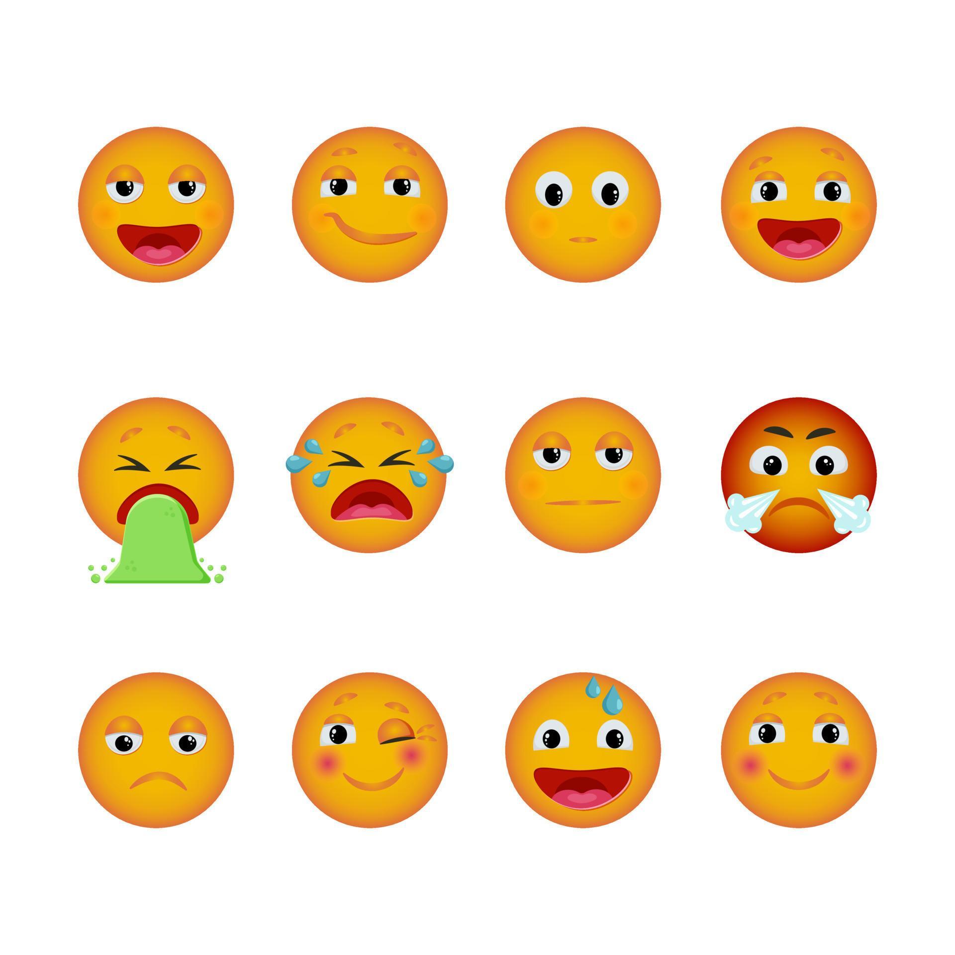 A set of emoji emoticons with various emotions. Vector gradient emoji ...