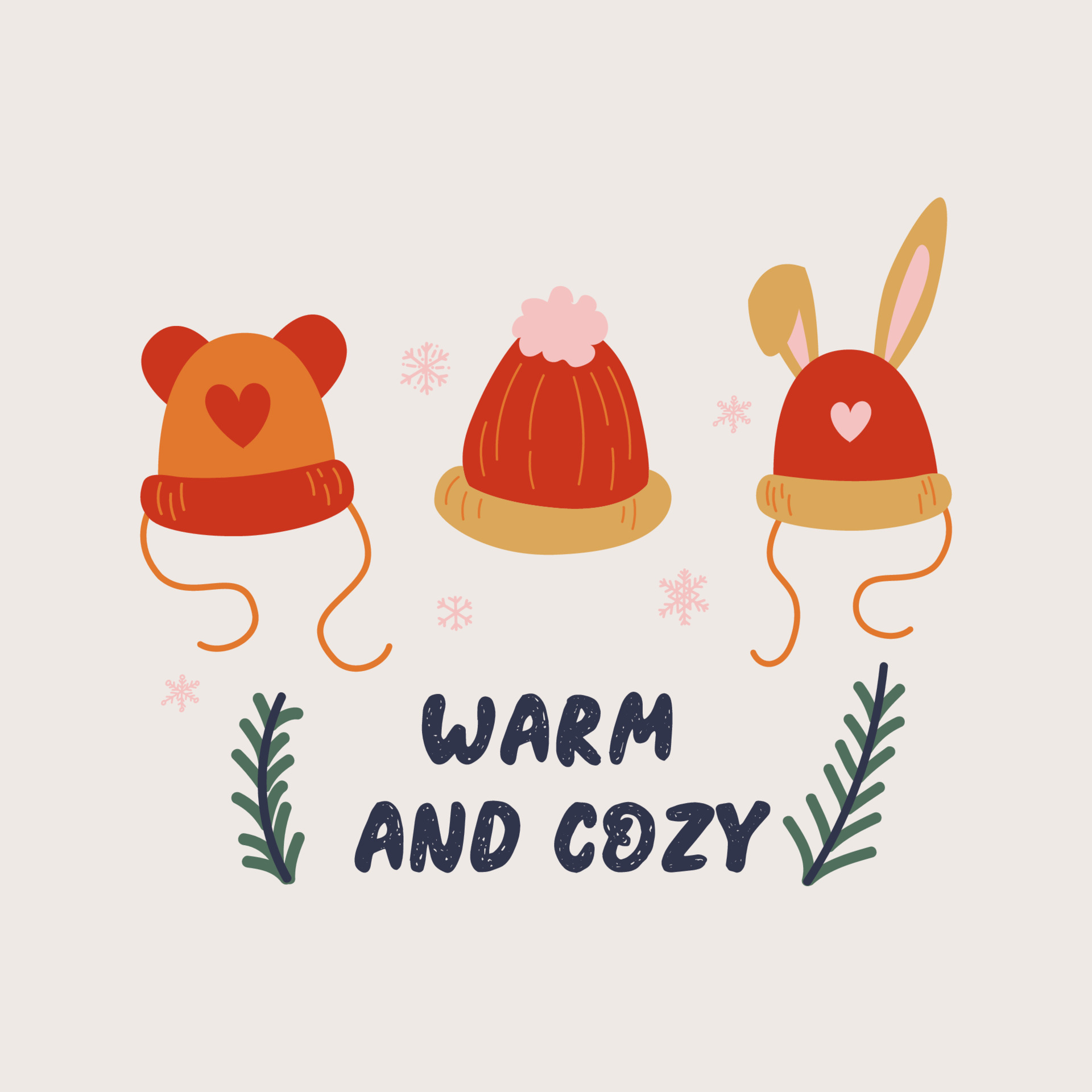 Set of warm winter hats, with bunny ears. Cute doodle style. Outerwear ...