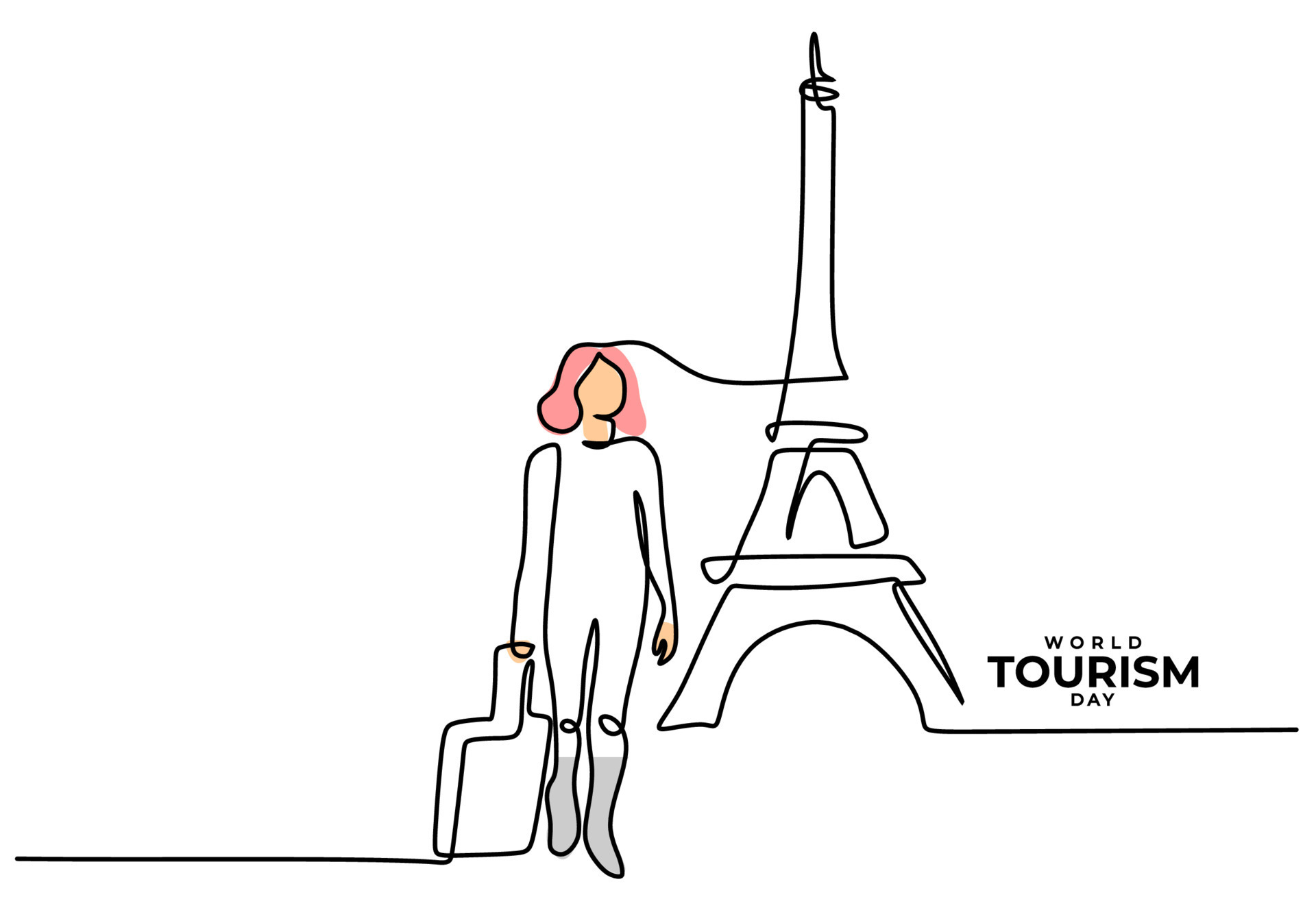 One Continuous Single Line Of World Tourism Day With Girl Vacation one-continuous-single-line-of-world-tourism-day-with-girl-vacation