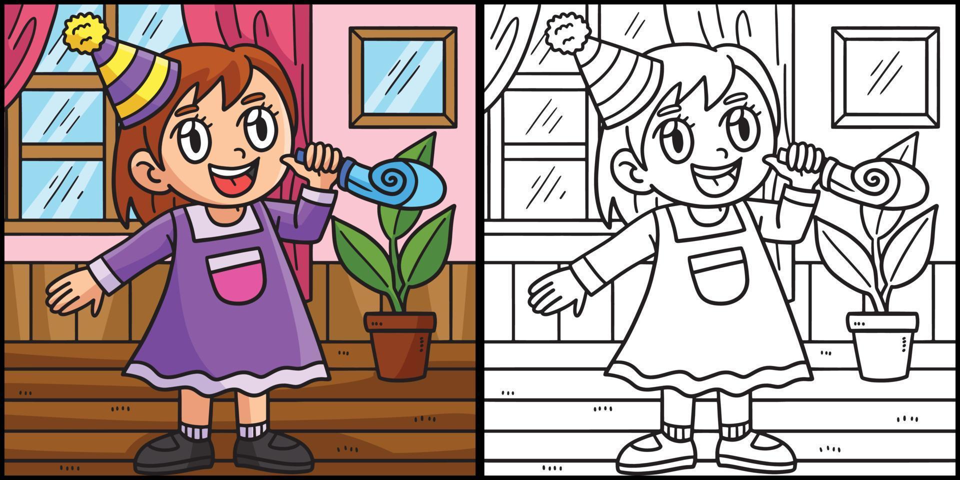 New Year Child Blowing Horn Coloring Illustration 12902551 Vector Art ... New Year Child Blowing Horn Coloring Illustration 12902551 Vector Art ...