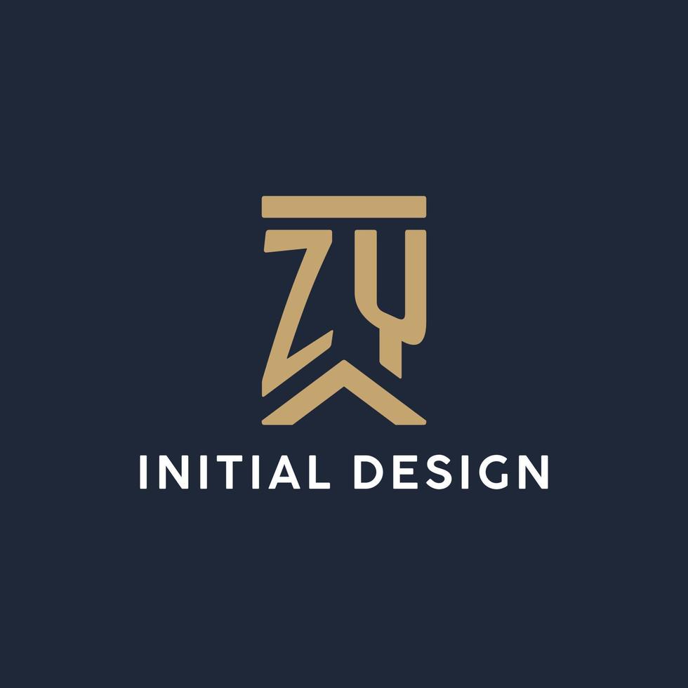 Zy Initial Monogram Logo Design In A Rectangular Style With Curved Sides 12906861 Vector Art At