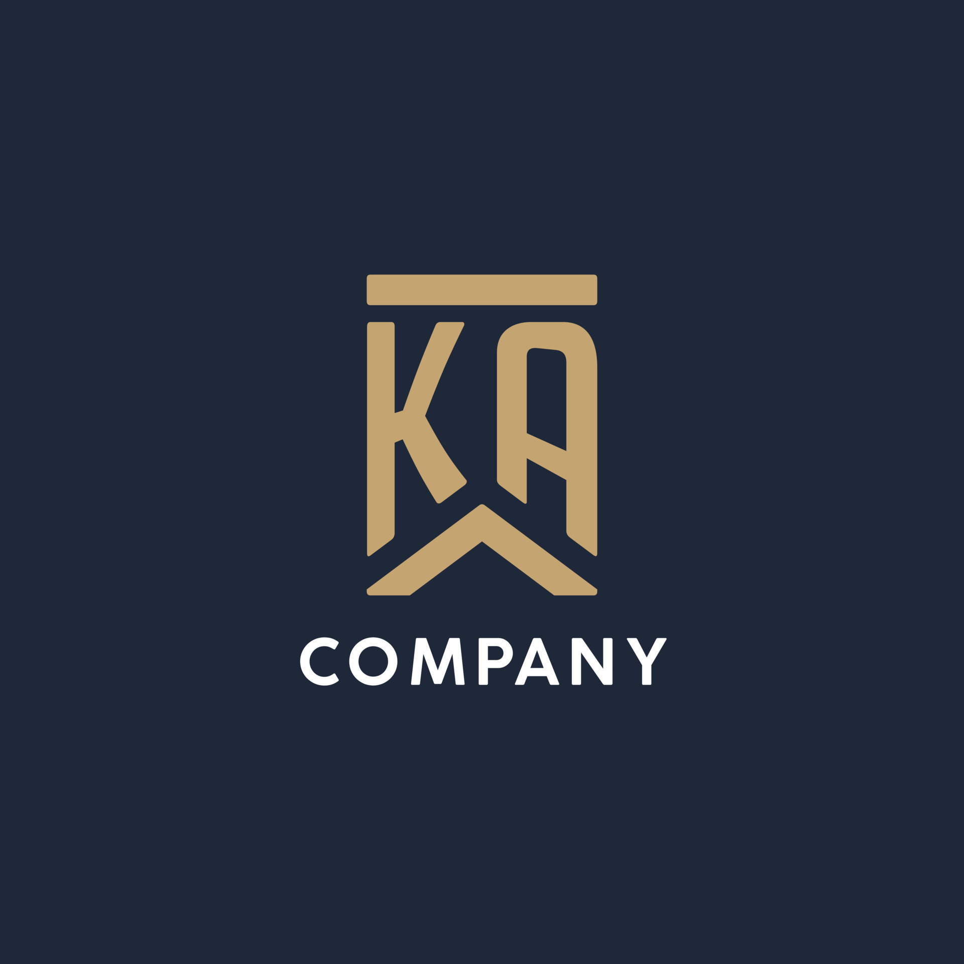 KA initial monogram logo design in a rectangular style with curved ...