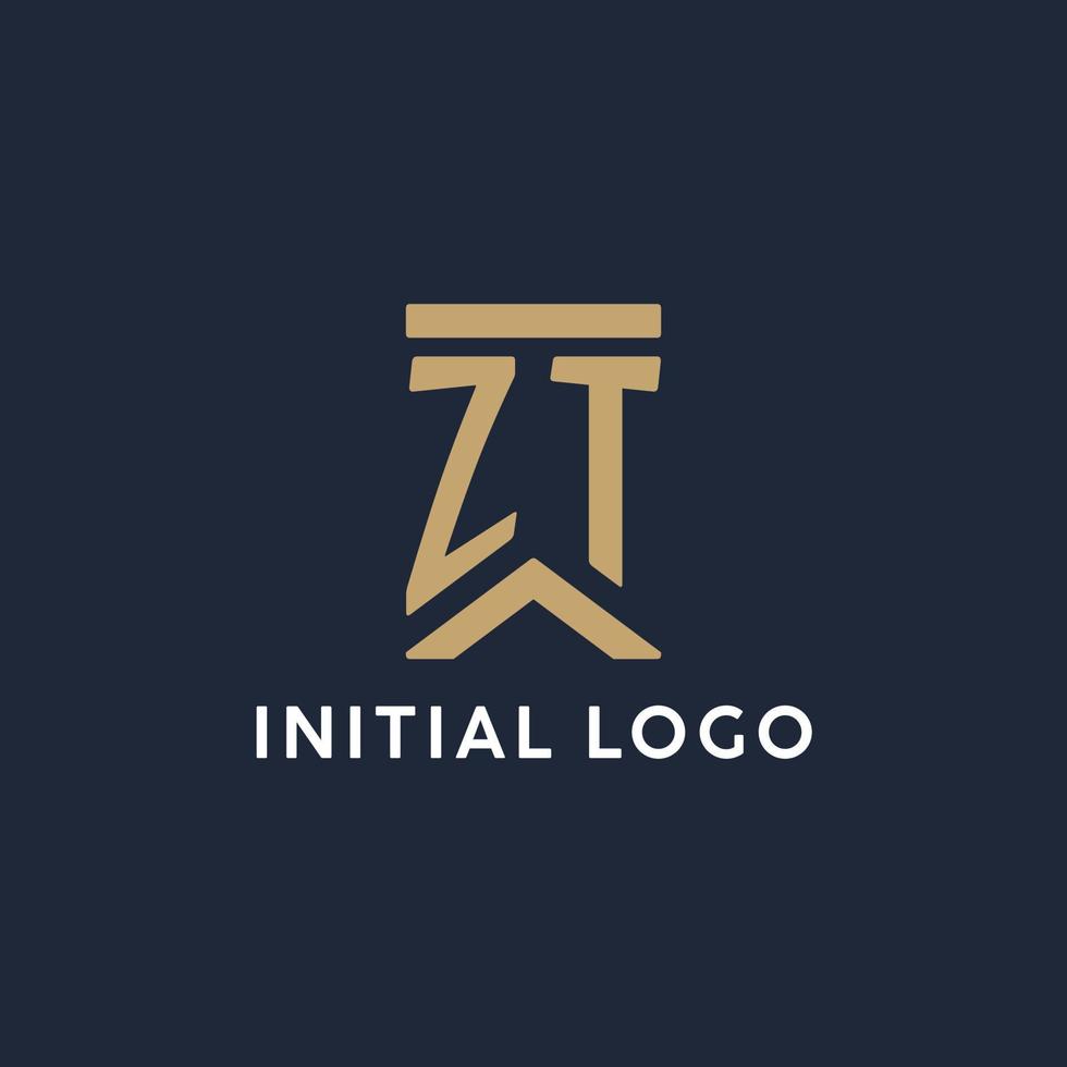 ZT initial monogram logo design in a rectangular style with curved sides 12907574 Vector Art at ...