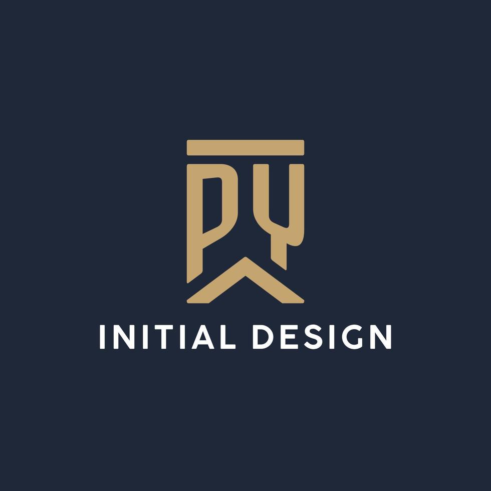 PY initial monogram logo design in a rectangular style with curved ...
