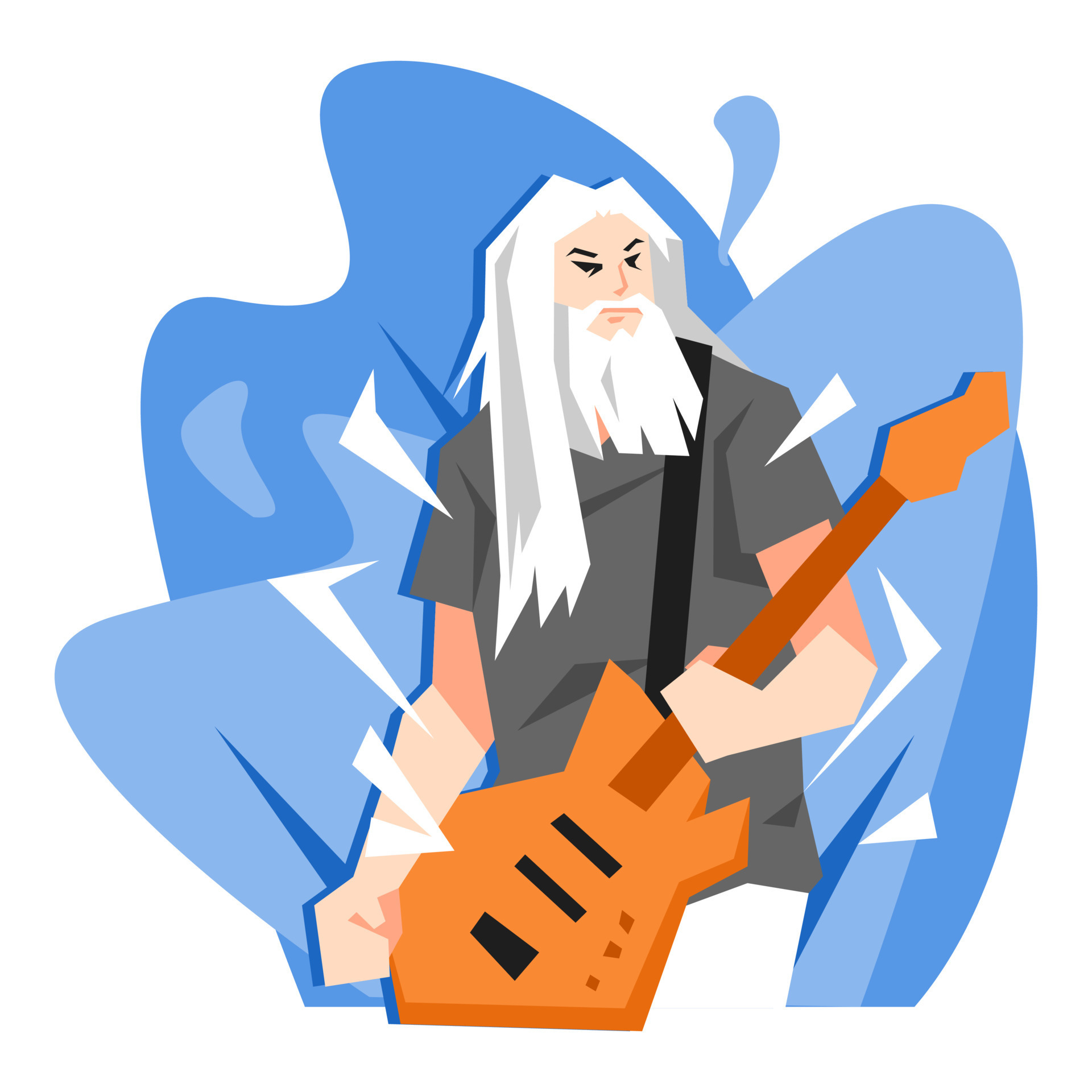 Bass Guitar Player Old Man With Beard Long Hair Blue Aesthetic