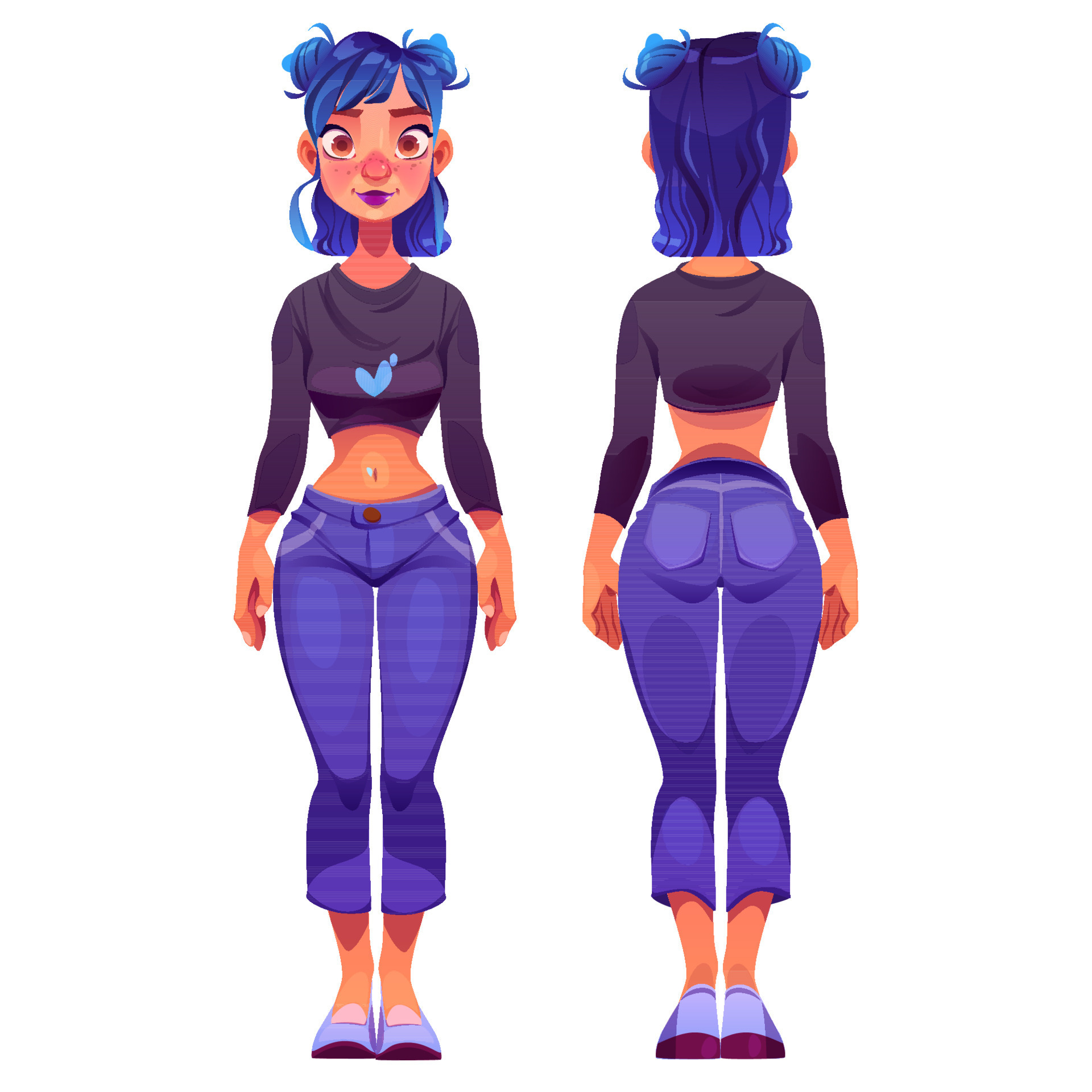 Cartoon Girl Front Back View Animation Character 12912785 Vector Art At Vecteezy