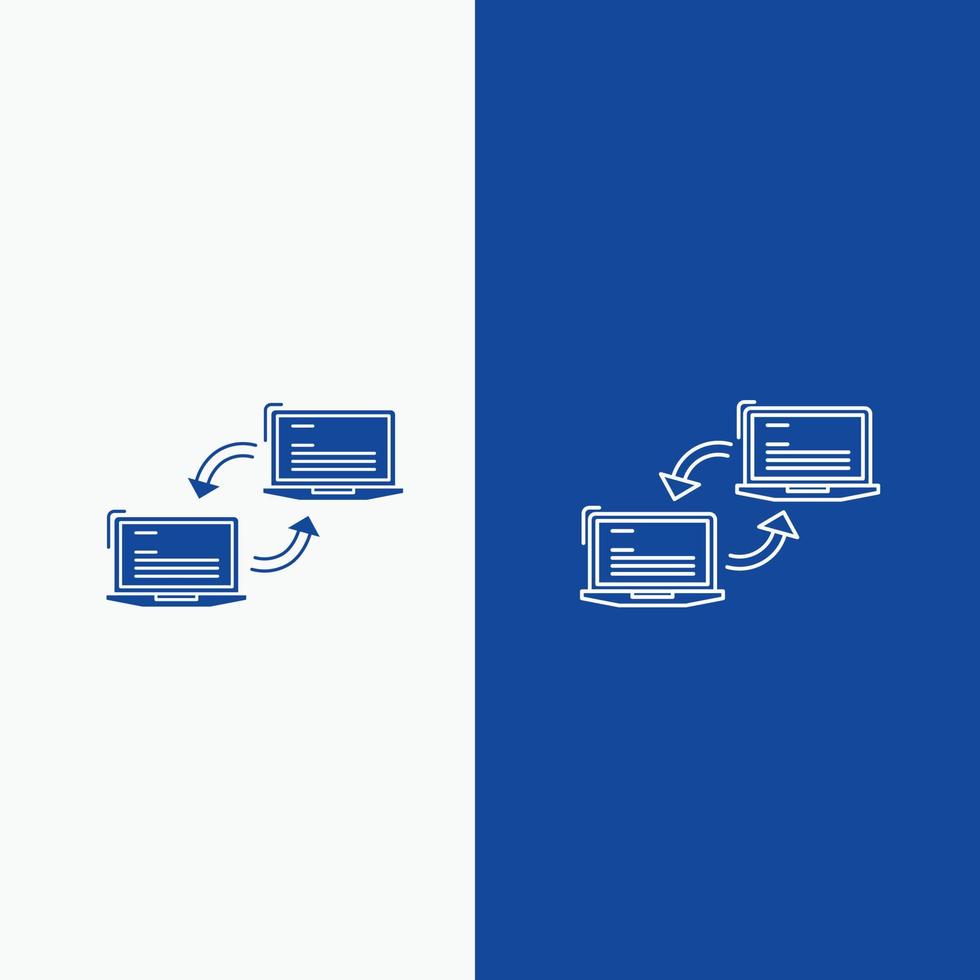 Computer Connection Link Network Sync Line And Glyph Web Button In Blue Color Vertical