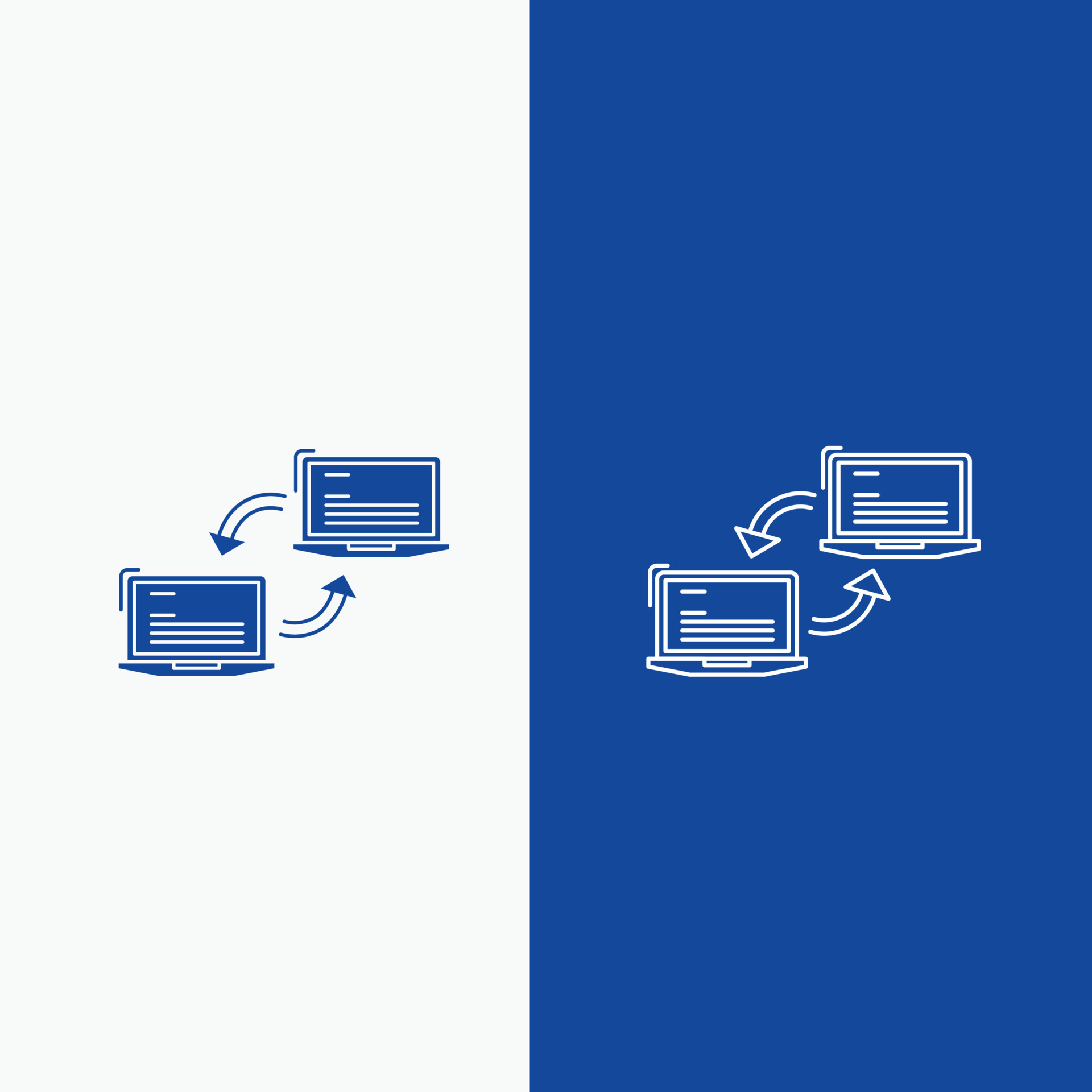 Computer Connection Link Network Sync Line And Glyph Web Button In Blue Color Vertical