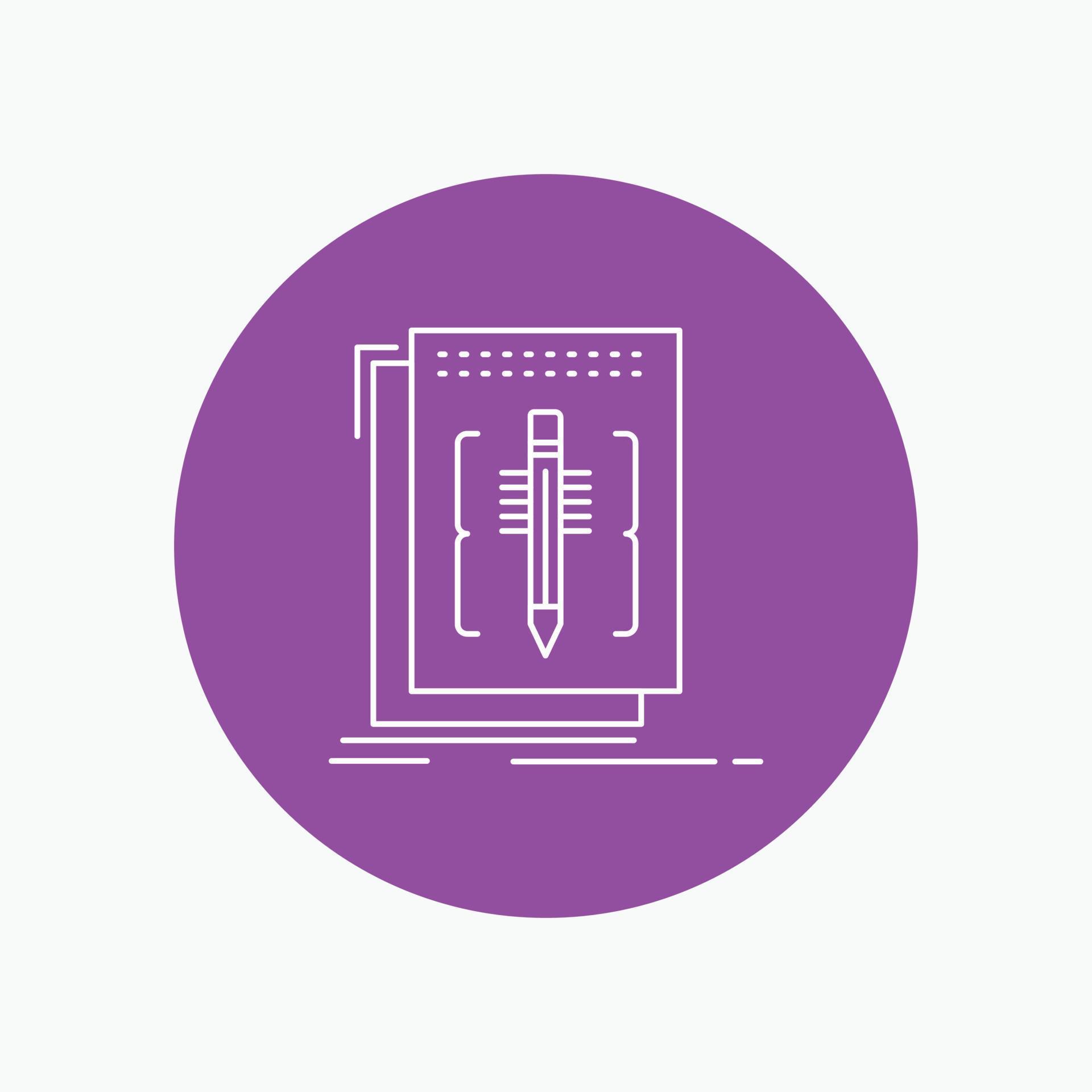 Code. edit. editor. language. program White Line Icon in Circle background. vector icon ...