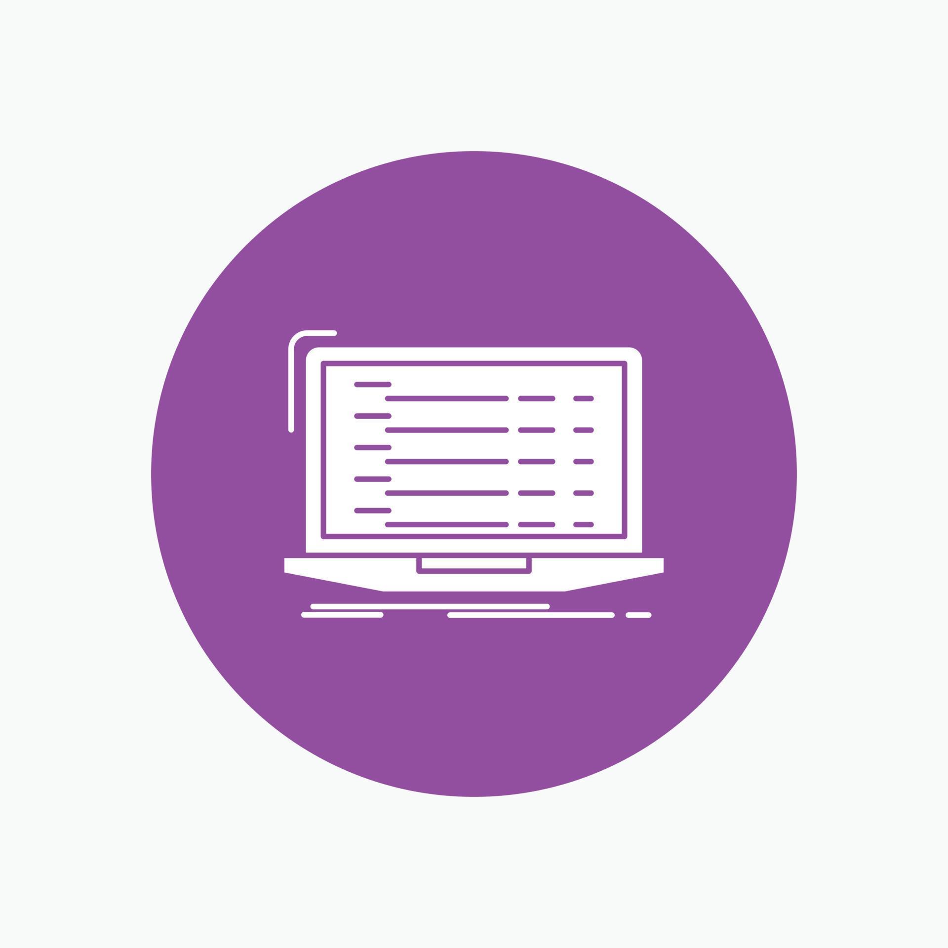 Api App Coding Developer Laptop White Glyph Icon In Circle Vector Button Illustration