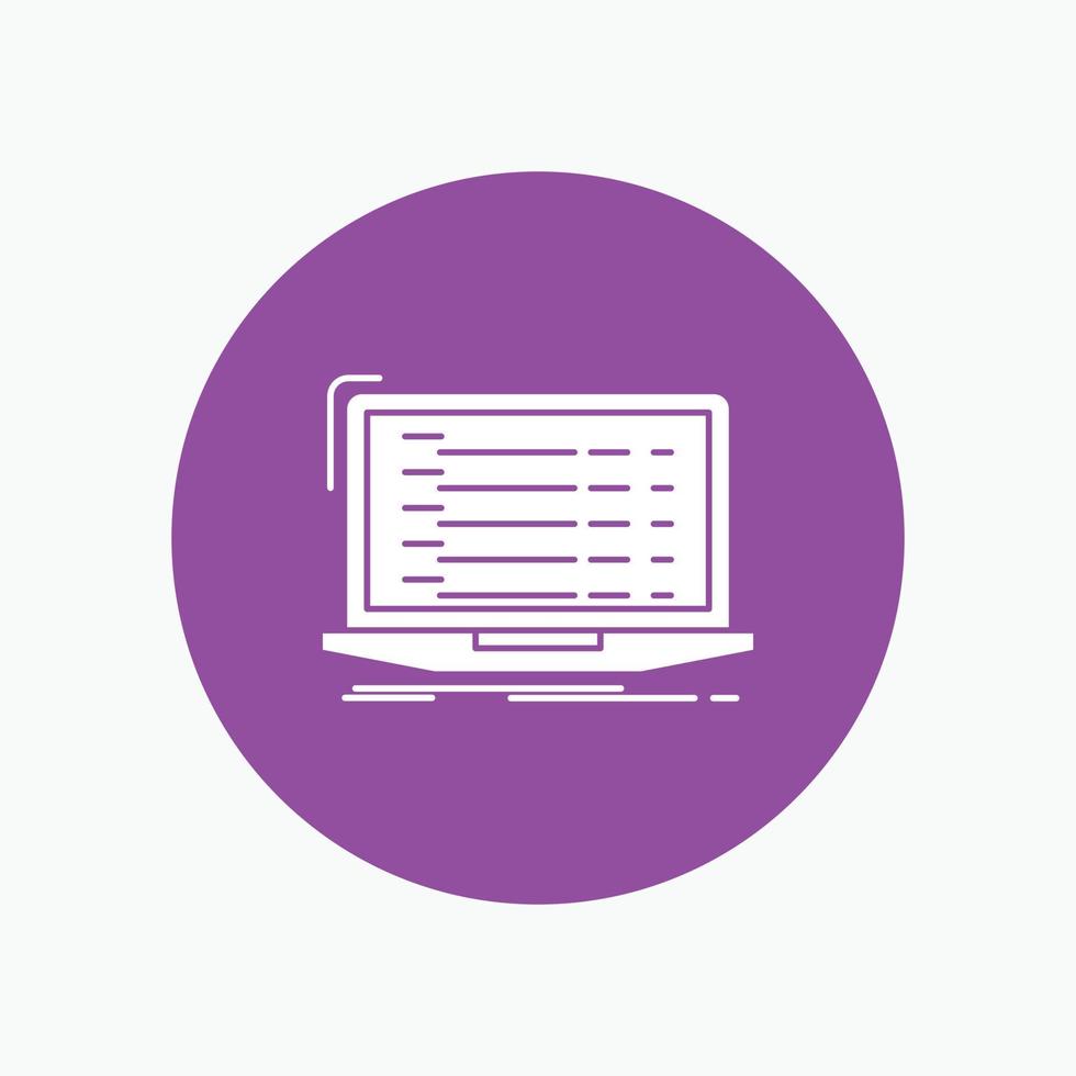 Api. app. coding. developer. laptop White Glyph Icon in Circle. Vector Button illustration ...