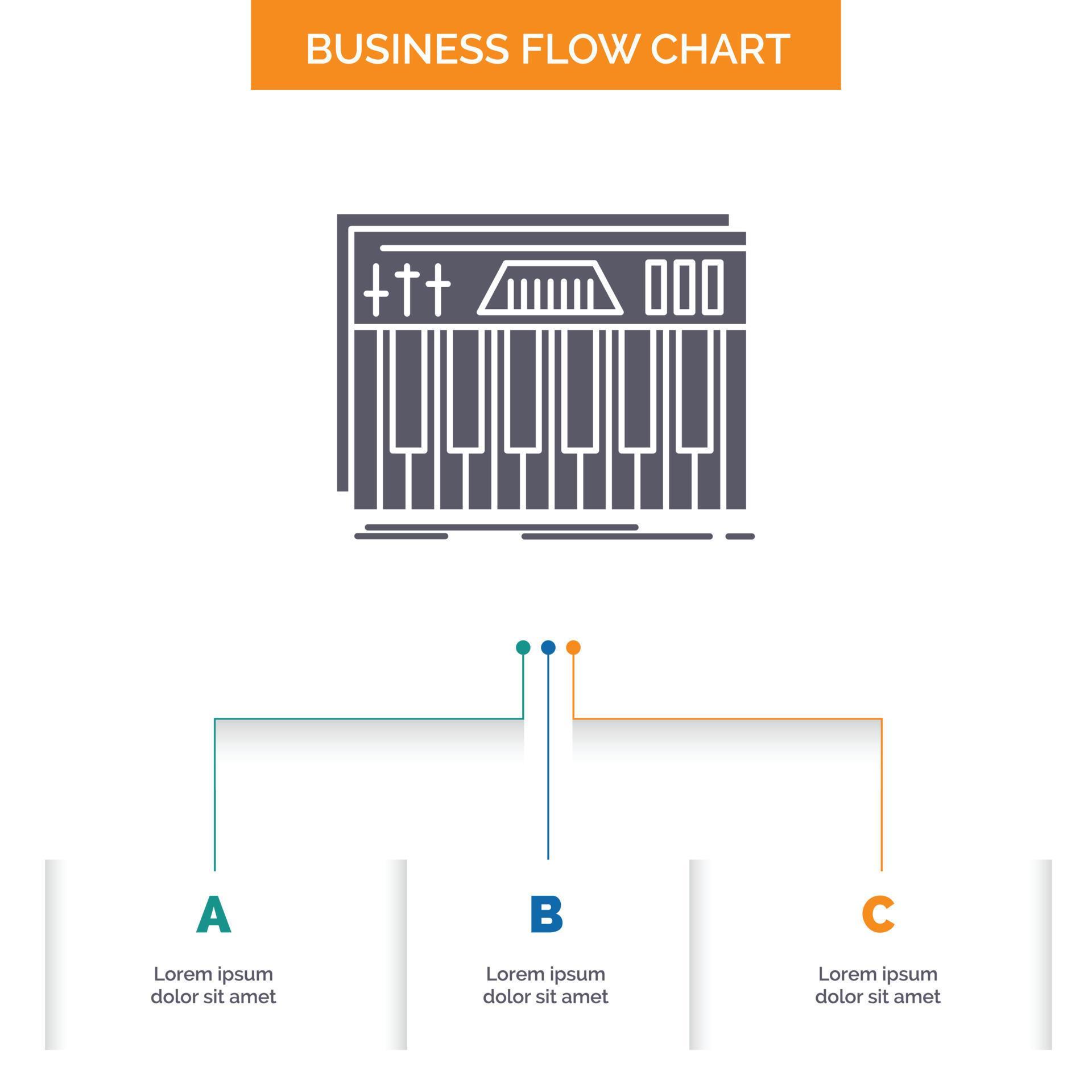 Controller. keyboard. keys. midi. sound Business Flow Chart Design with 3 Steps. Glyph Icon For ...