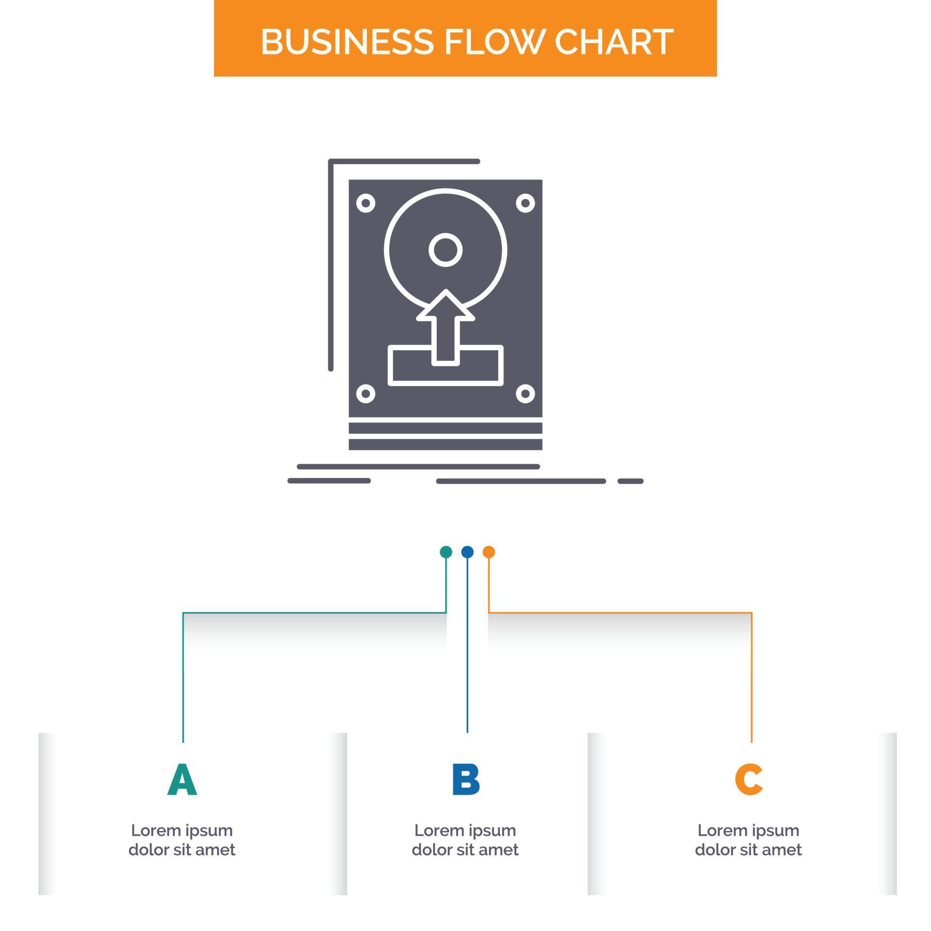 install. drive. hdd. save. upload Business Flow Chart Design with 3 Steps. Glyph Icon For ...