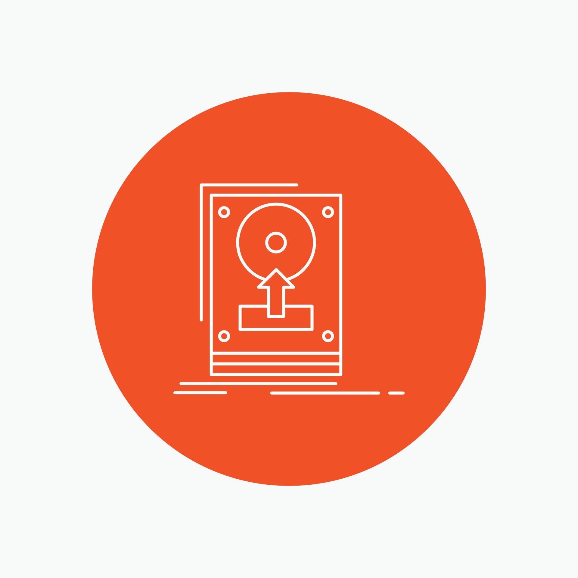 install. drive. hdd. save. upload White Line Icon in Circle background. vector icon illustration ...