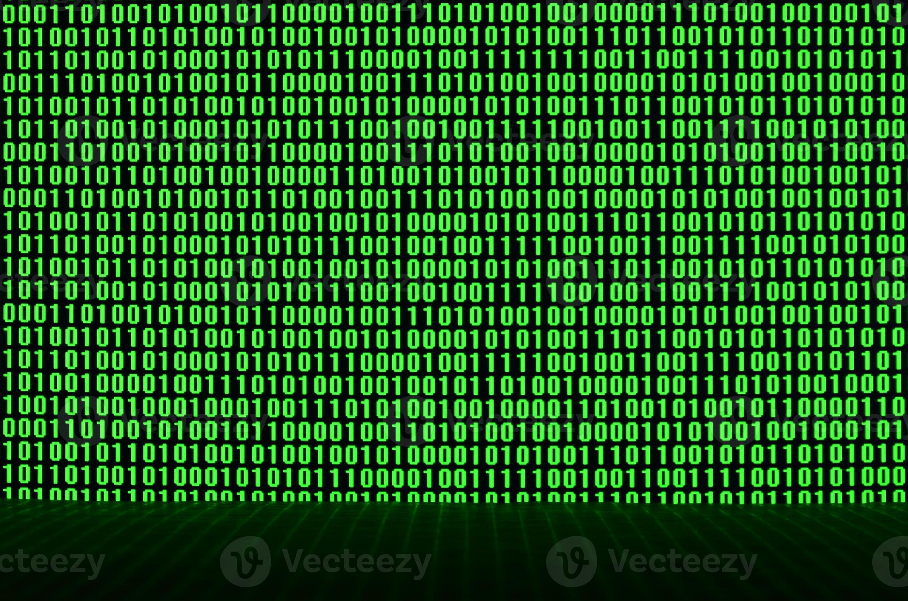 An image of a binary code made up of a set of green digits on a black ...