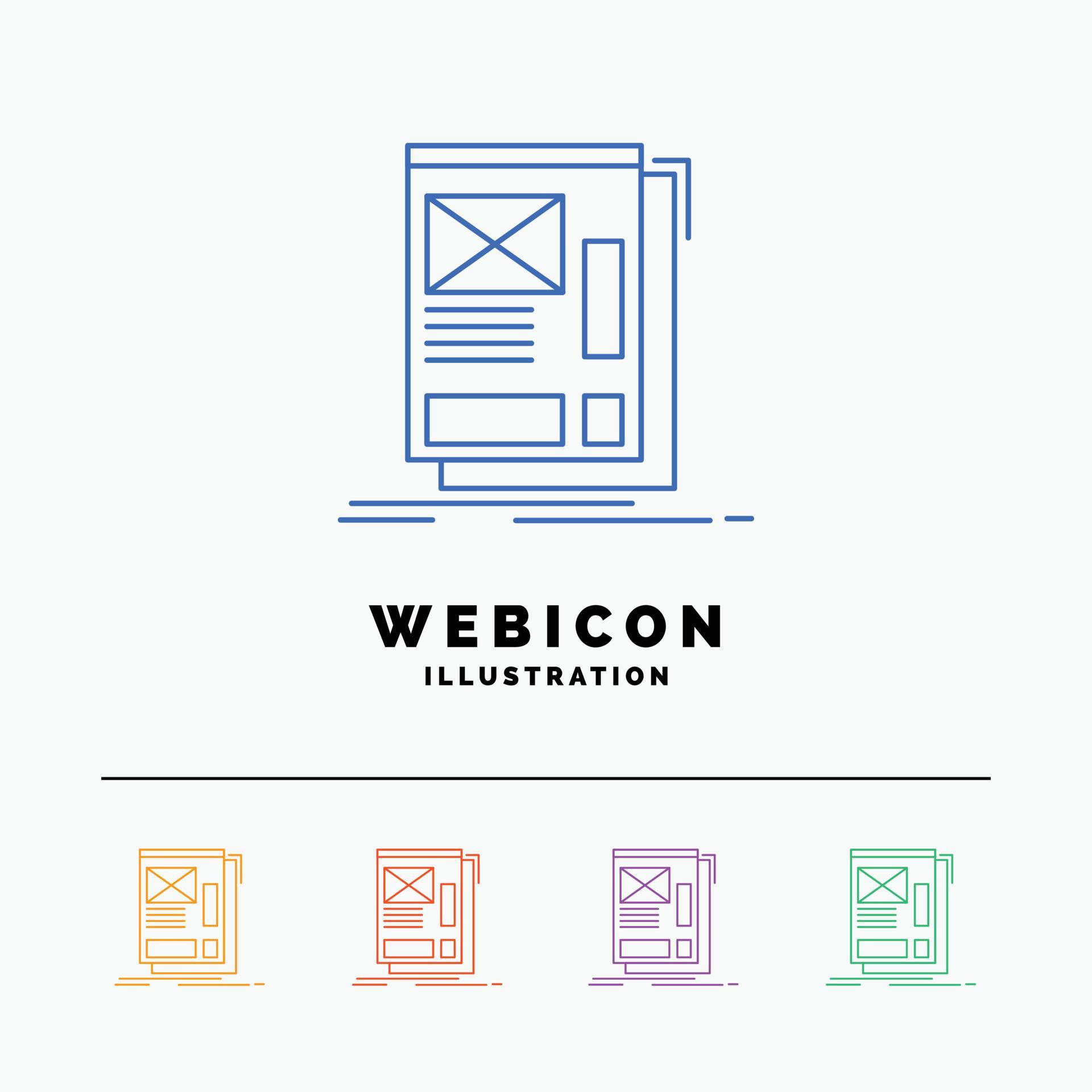 Wire Framing Web Layout Development 5 Color Line Web Icon Template Isolated On White Vector