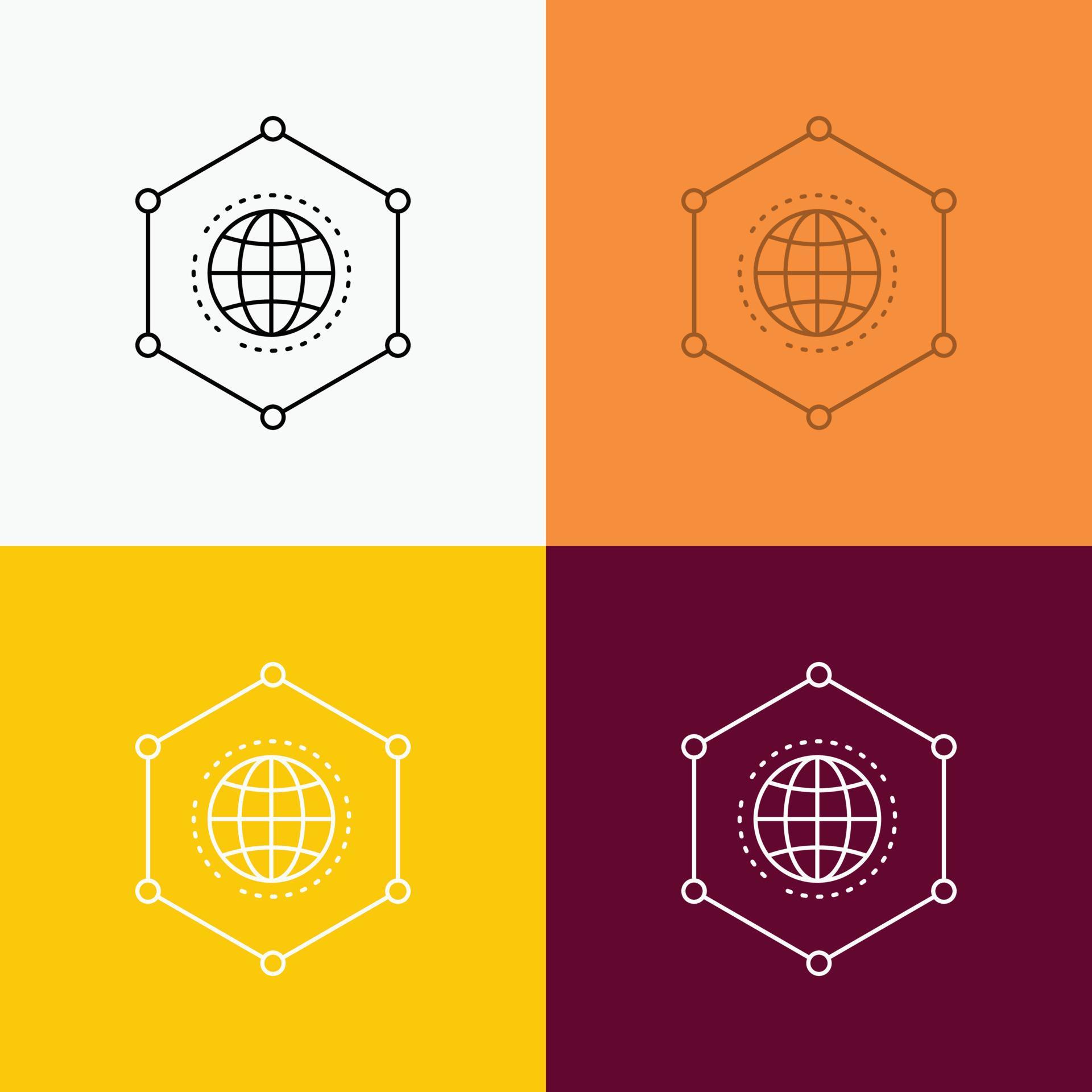 Network Global Data Connection Business Icon Over Various Background Line Style Design
