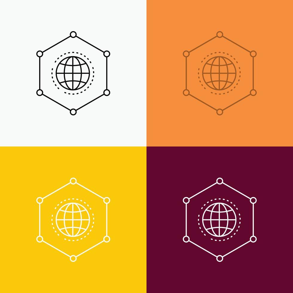 Network. Global. data. Connection. Business Icon Over Various Background. Line style design ...