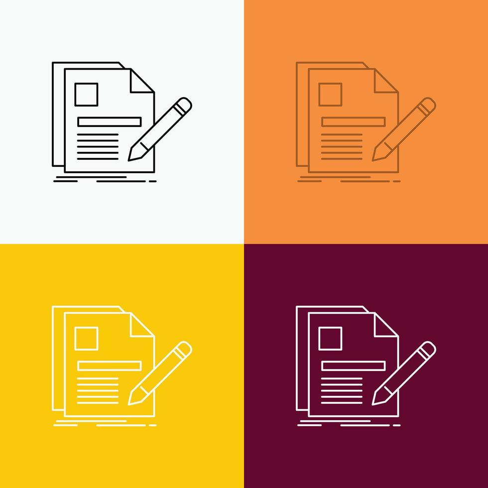 Document File Page Pen Resume Icon Over Various Background Line Style Design Designed For