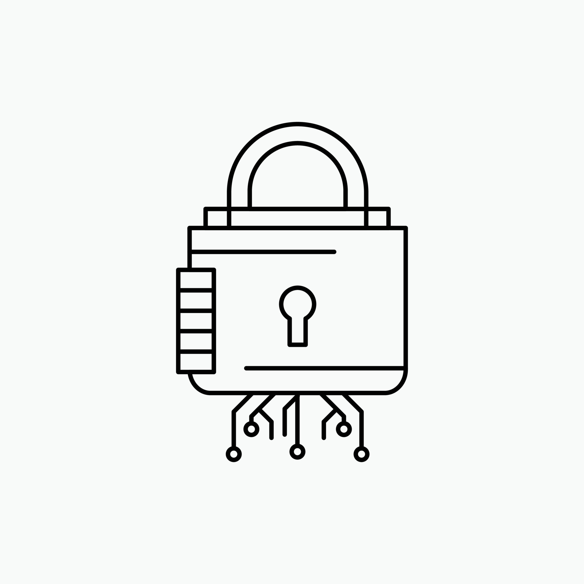 Security Cyber Lock Protection Secure Line Icon Vector Isolated