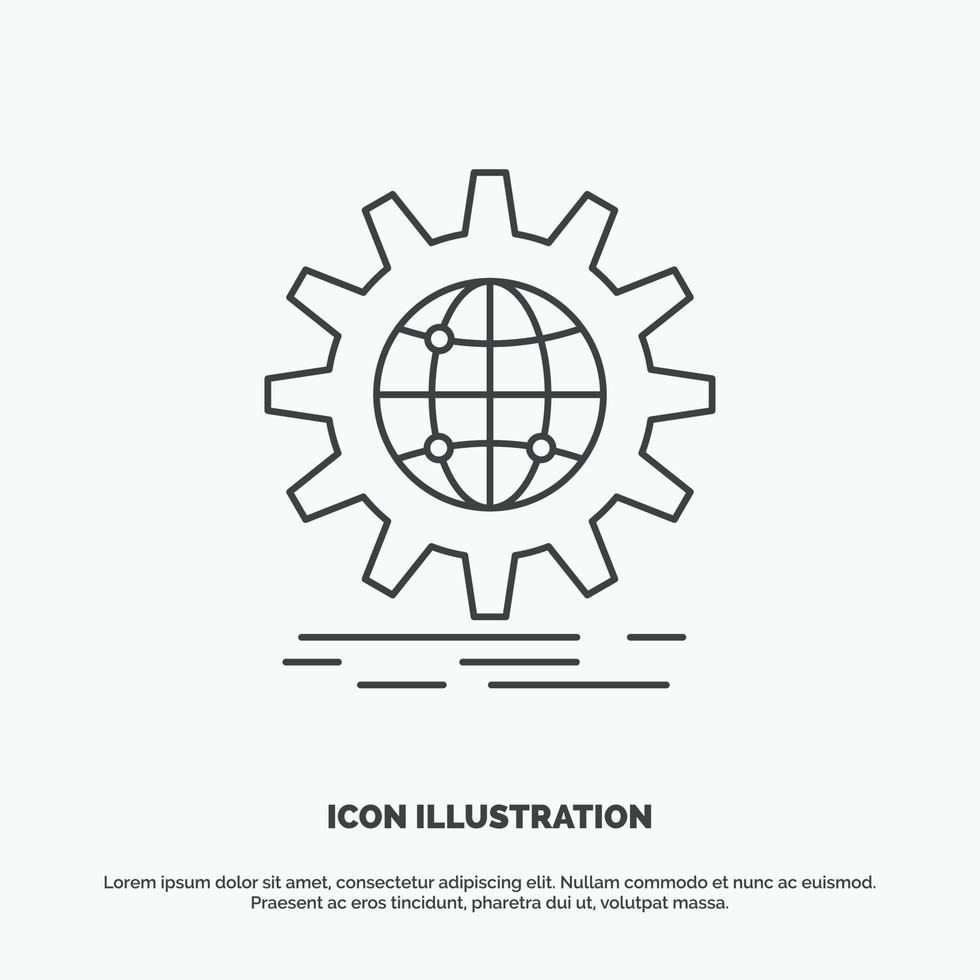 international. business. globe. world wide. gear Icon. Line vector gray symbol for UI and UX ...