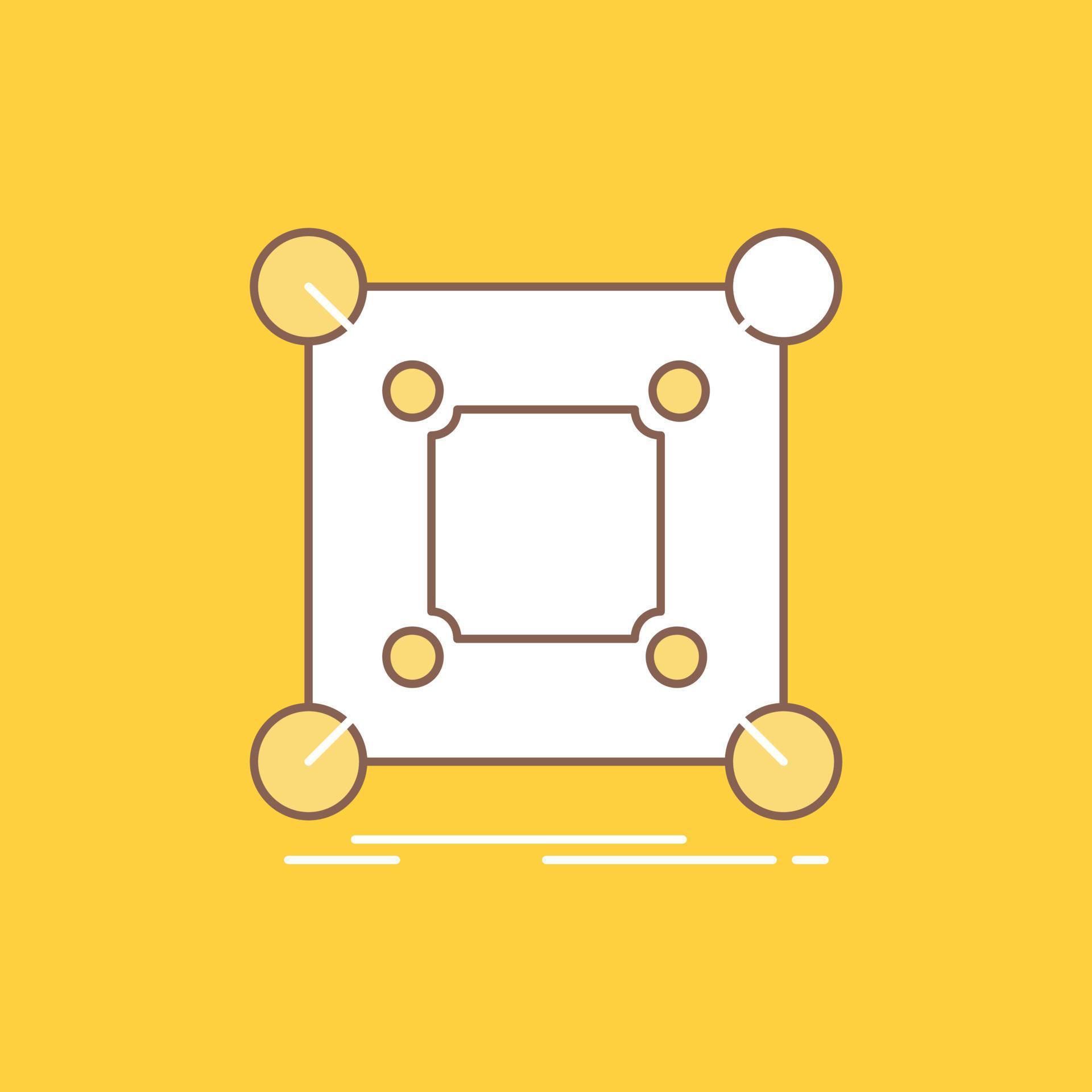 Base. center. connection. data. hub Flat Line Filled Icon. Beautiful Logo button over yellow ...