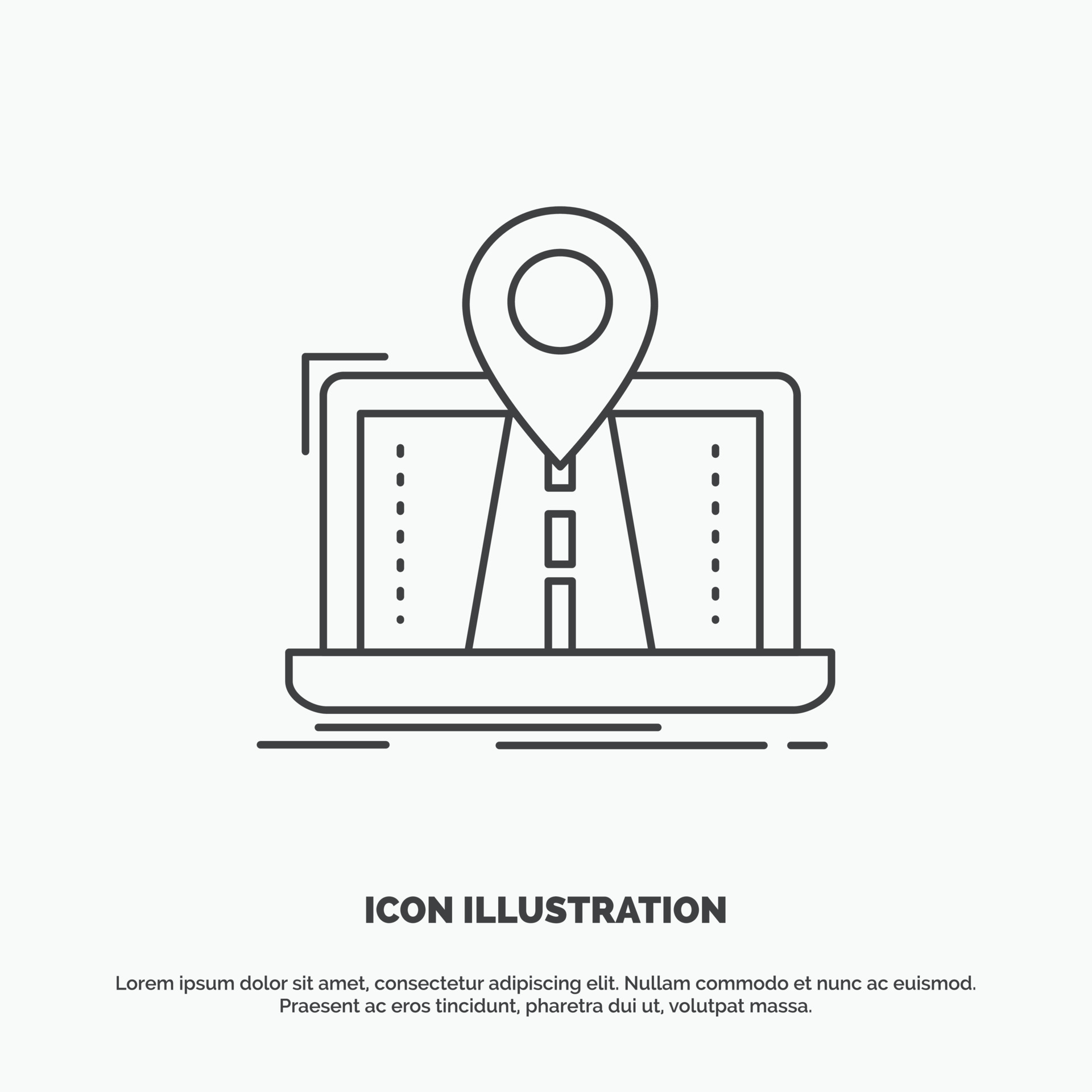 Navigation Map System Gps Route Icon Line Vector Gray Symbol For