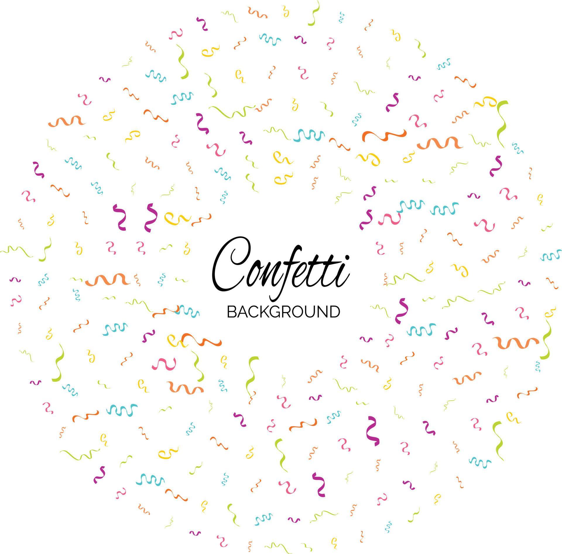 Vector abstract White Background with many falling tiny colorful confetti pieces and ribbon ...
