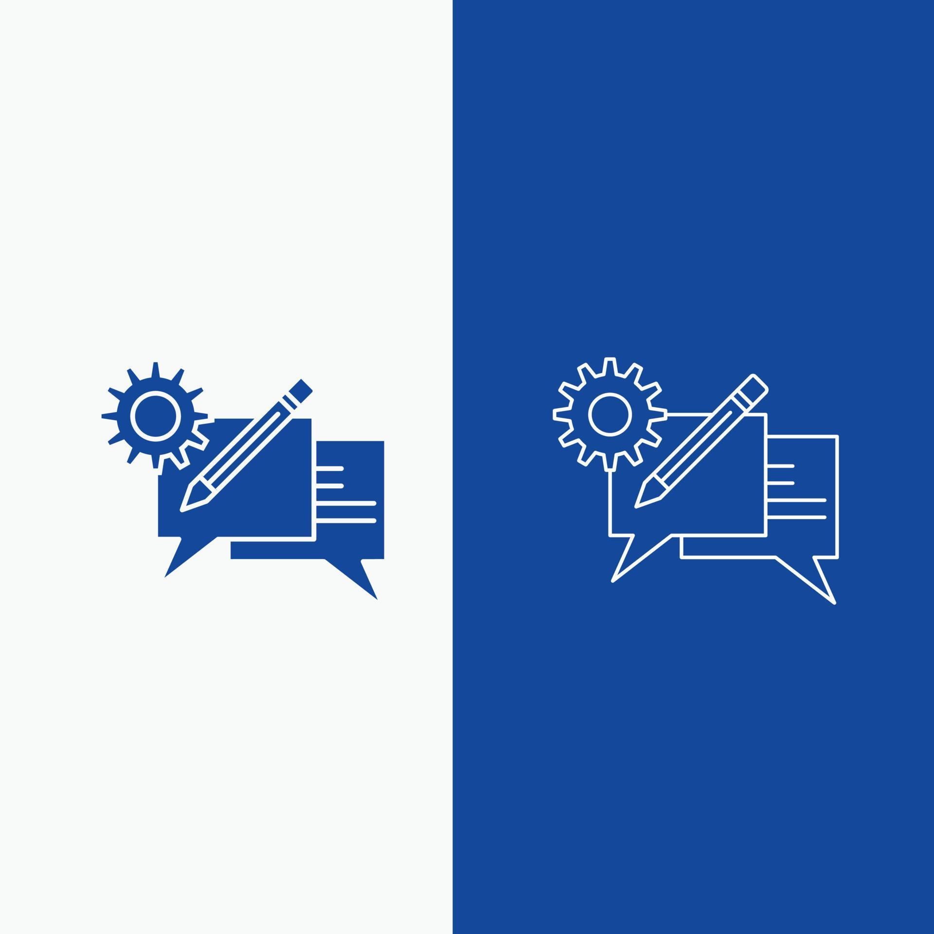 Chat Communication Discussion Setting Message Line And Glyph Web Button In Blue Color