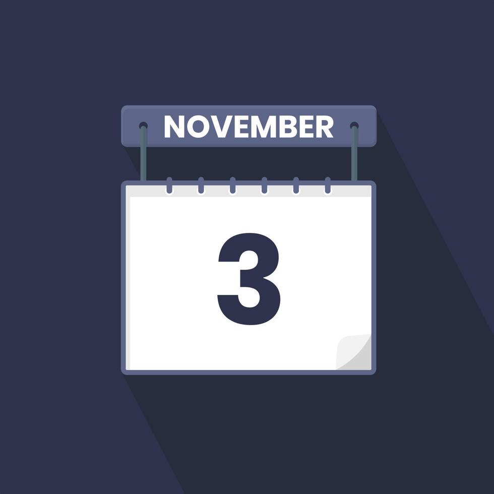 3rd November calendar icon. November 3 calendar Date Month icon vector ...